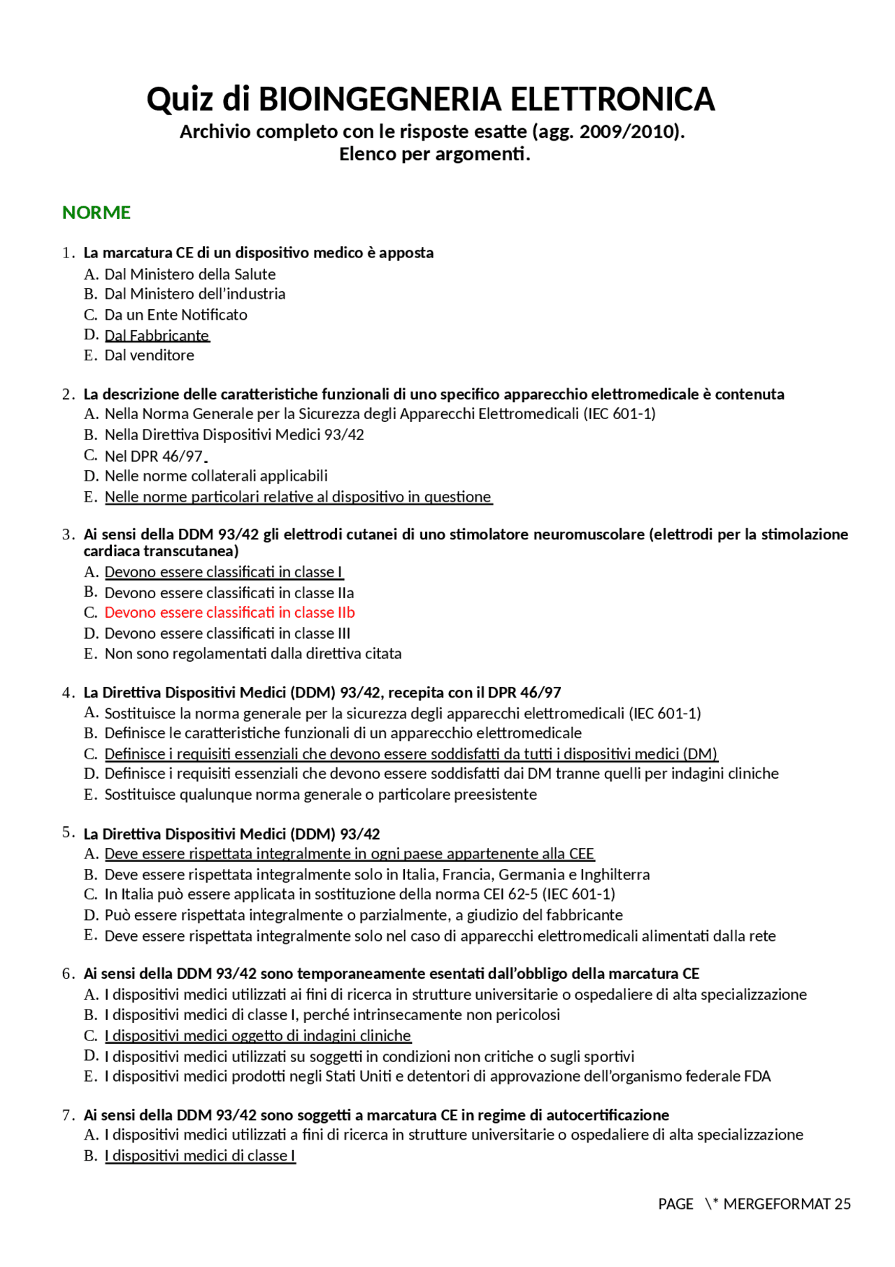 Raccolta Quiz Bioingegneria Elettronica E Sicurezza Docsity