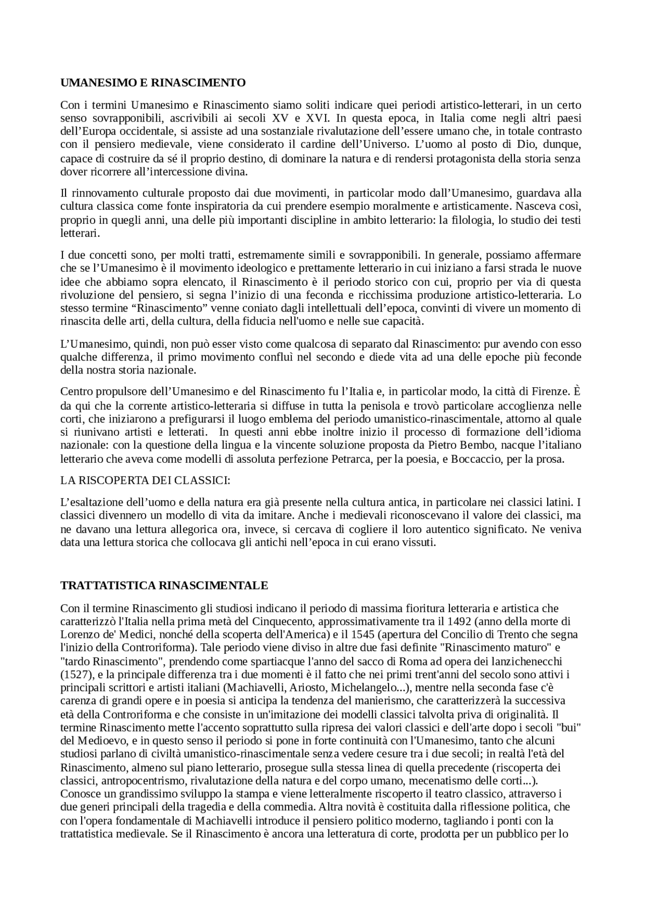 Umanesimo e rinascimento - Docsity