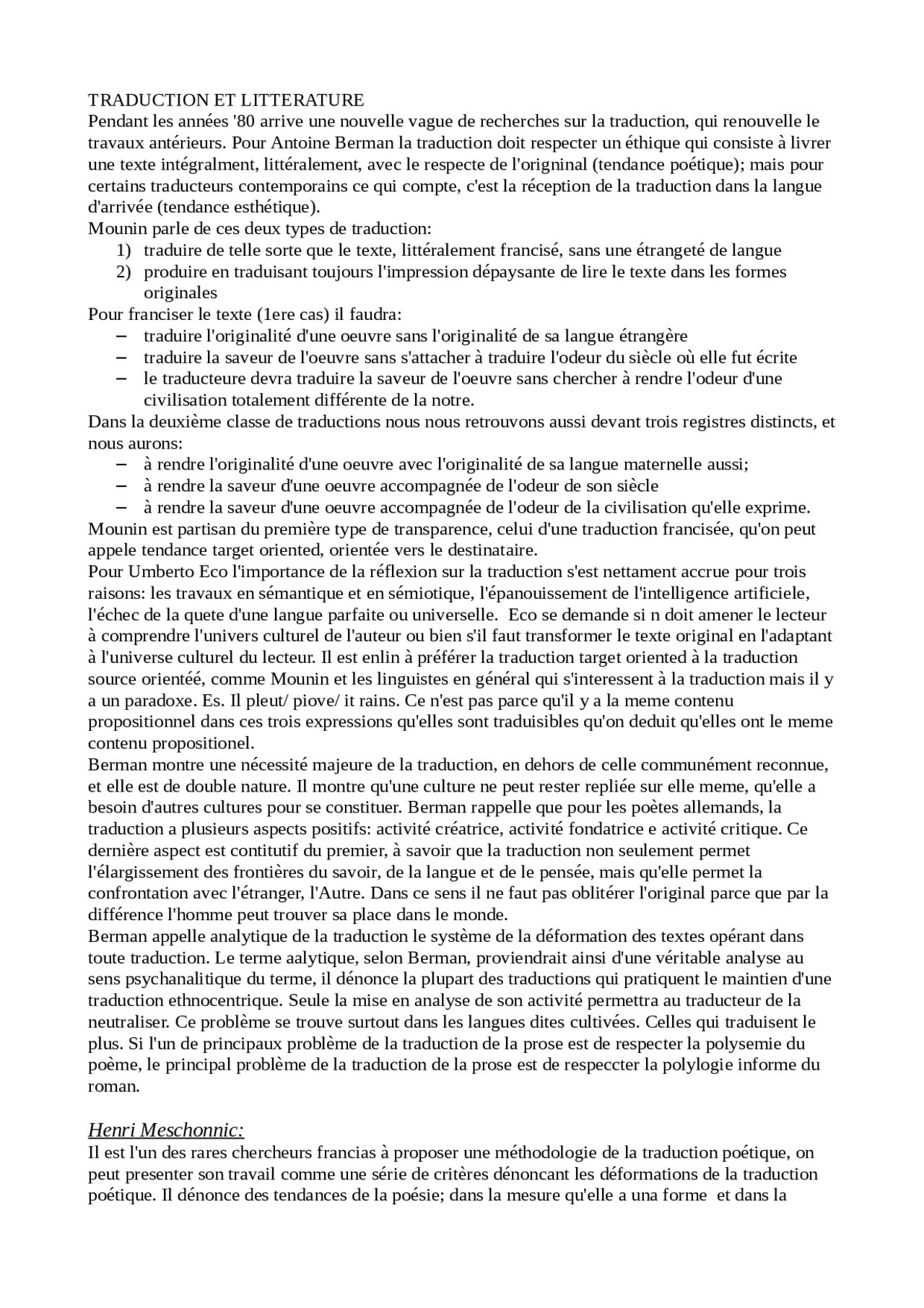 Théories et pratiques de la traduction littéraire - Docsity