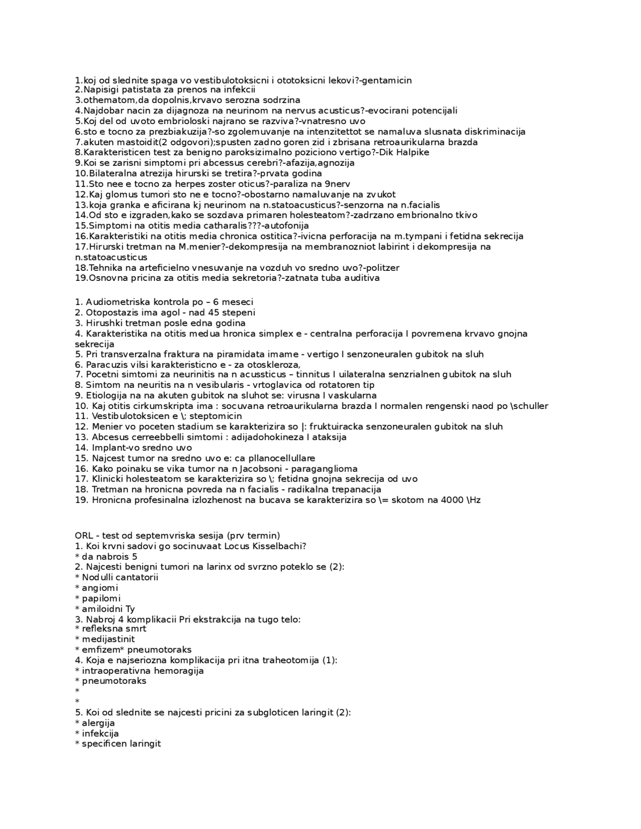 Otorinolaringologija Pitanja I Odgovori Za Ispit Skripte Predlog