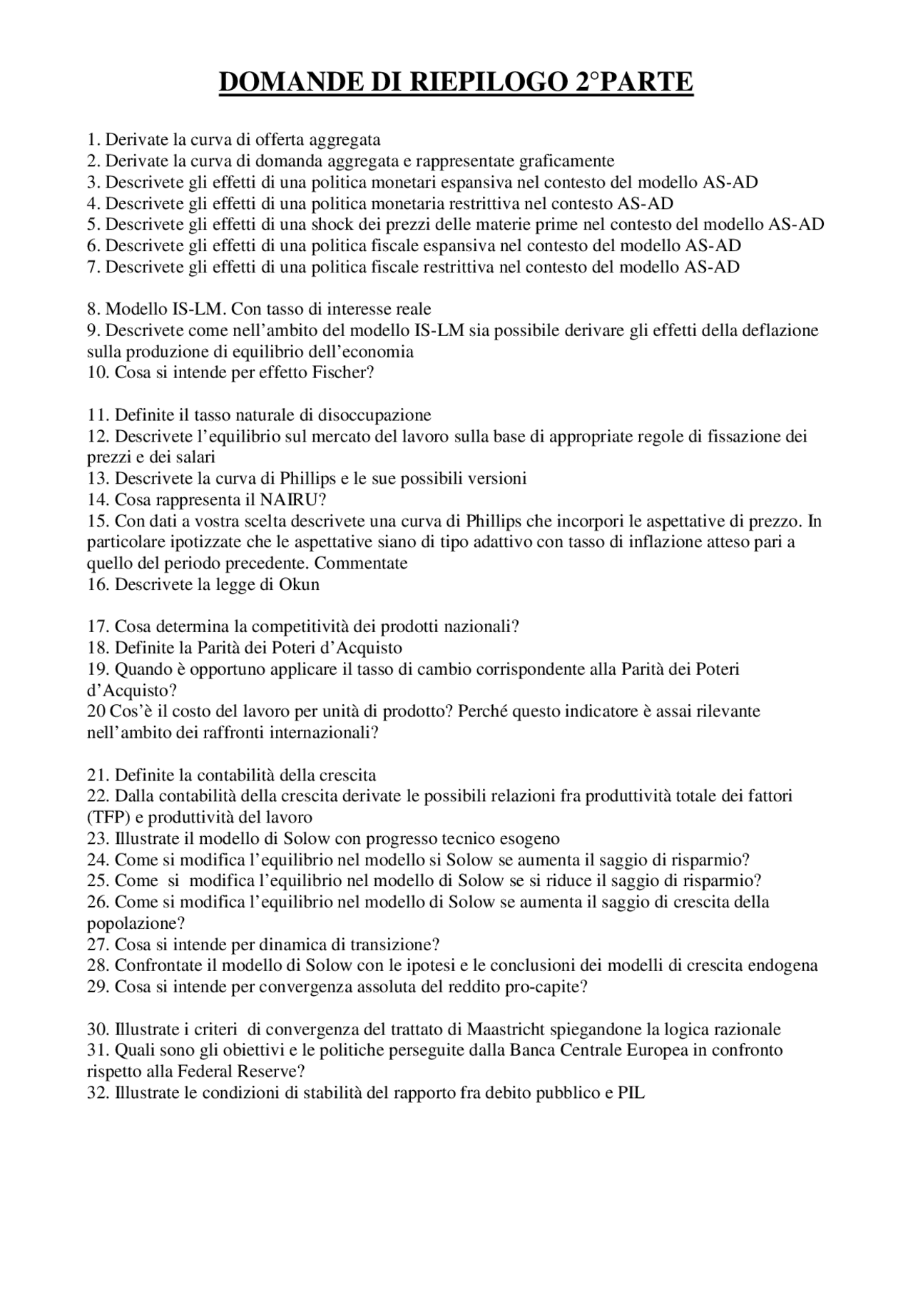 Seconda Parte Corso Di Macroeconomia Profbaussola Docsity