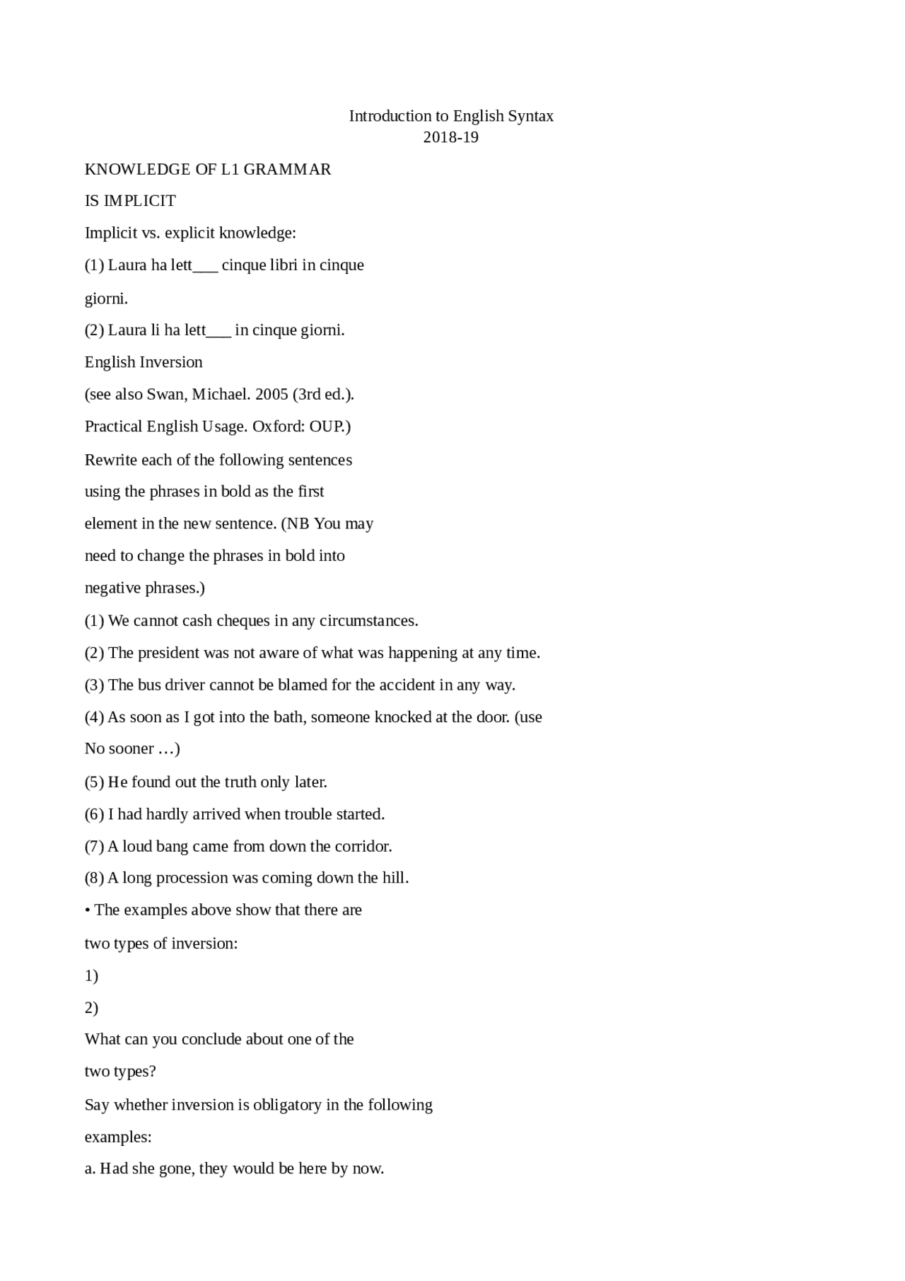 Introduction To English Syntax Docsity
