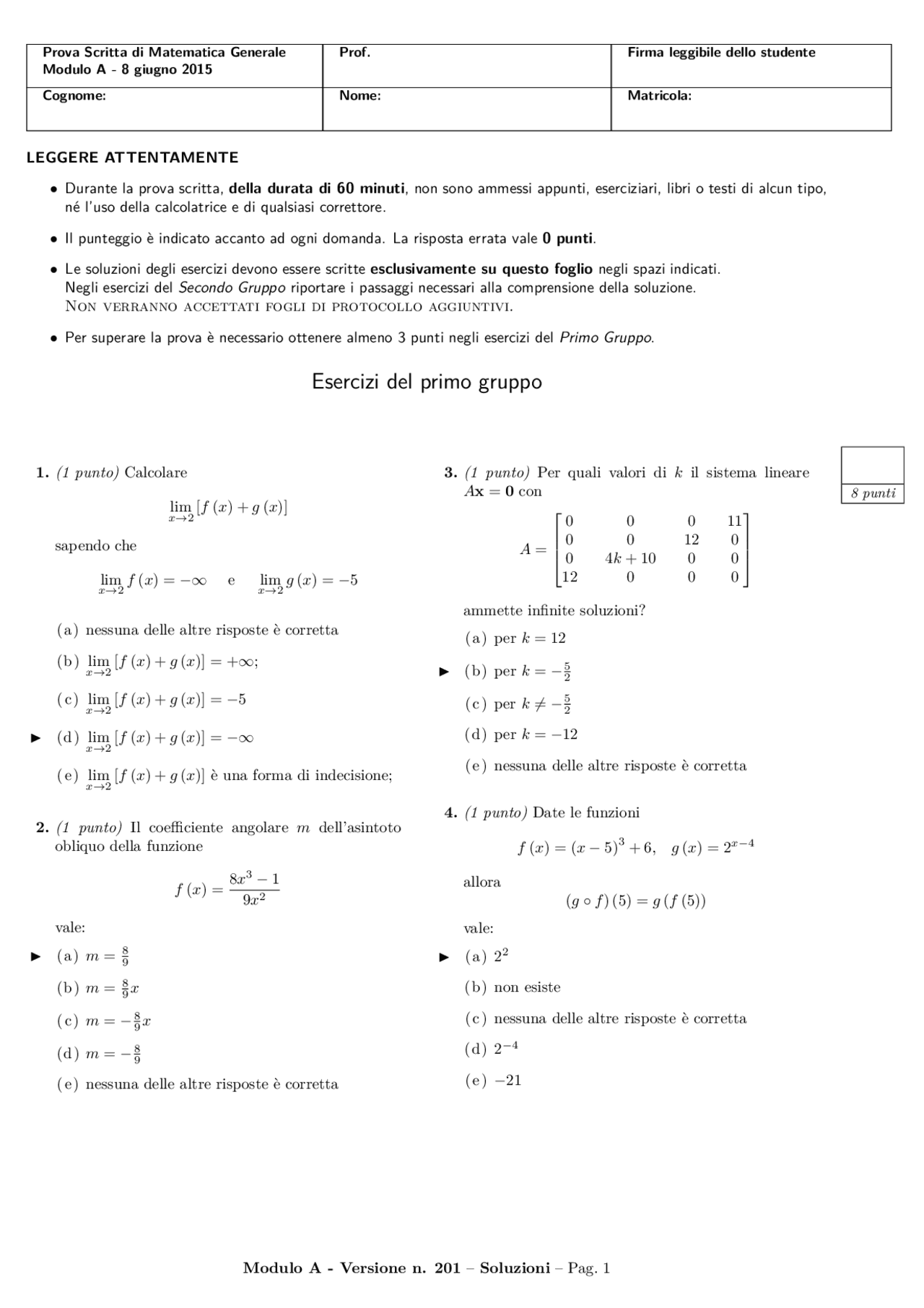 Temi d'esame matematica generale - Docsity