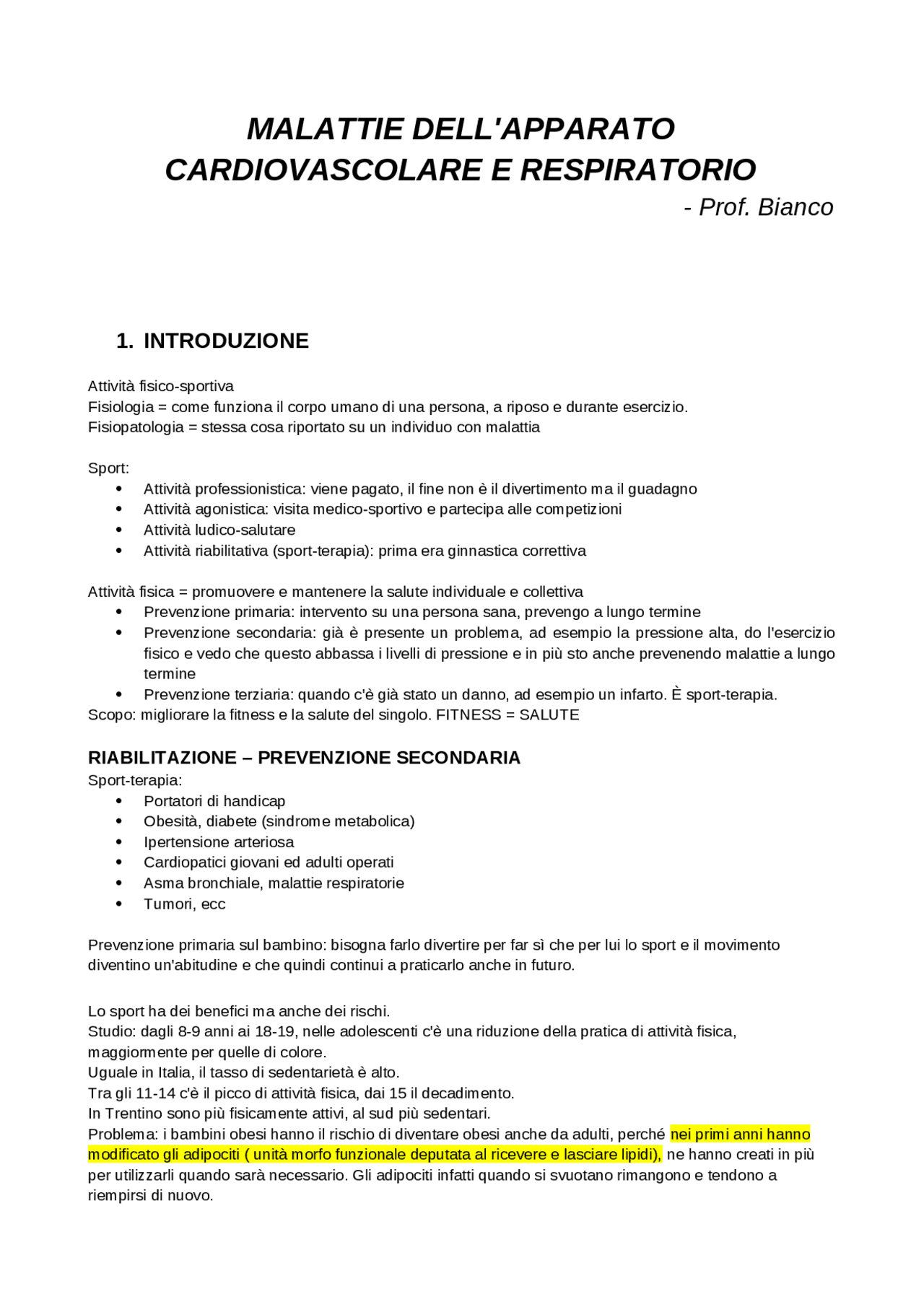 Neurologia In Scienze Motorie Docsity