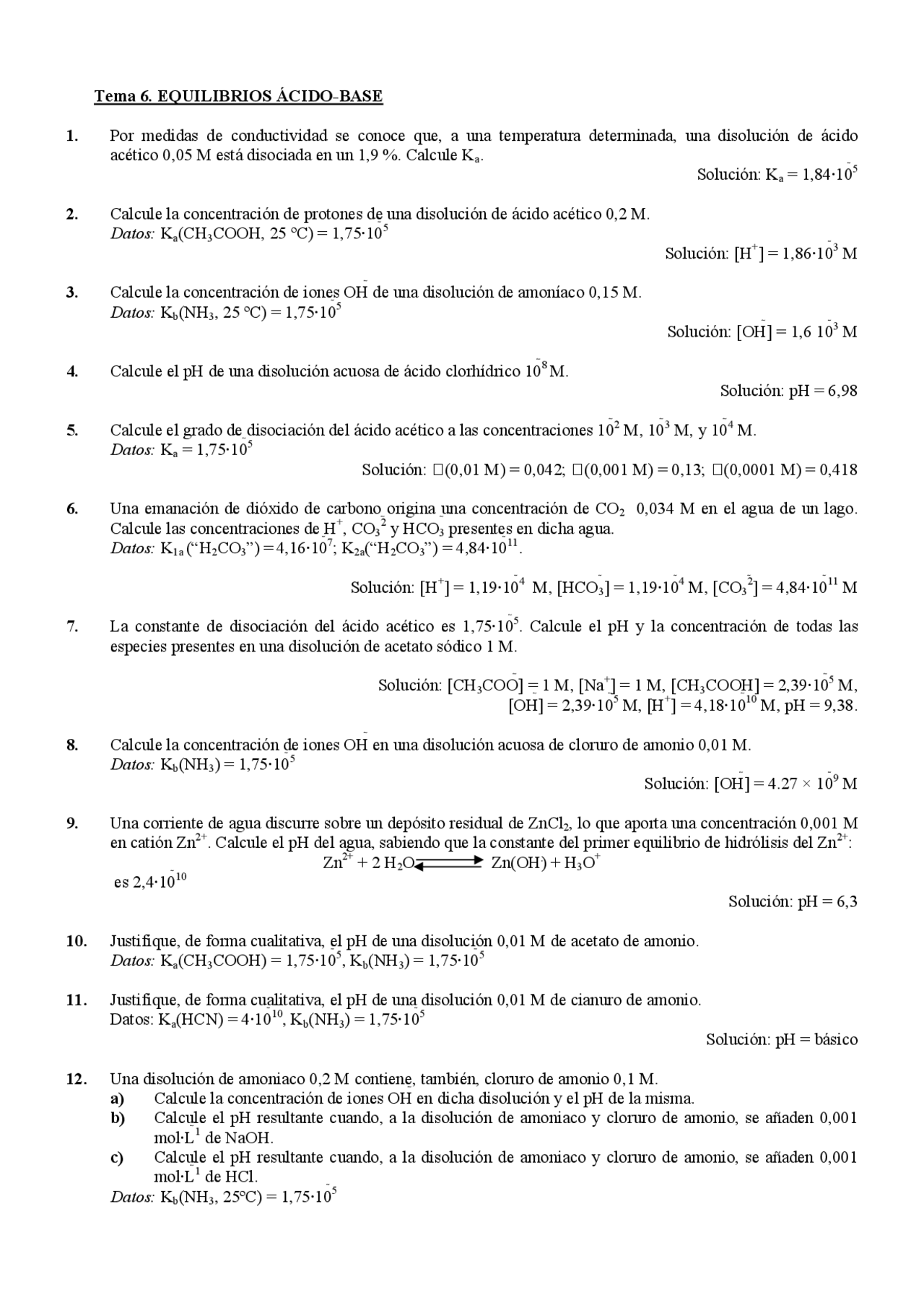 Ejercicios De Ácido Base Docsity