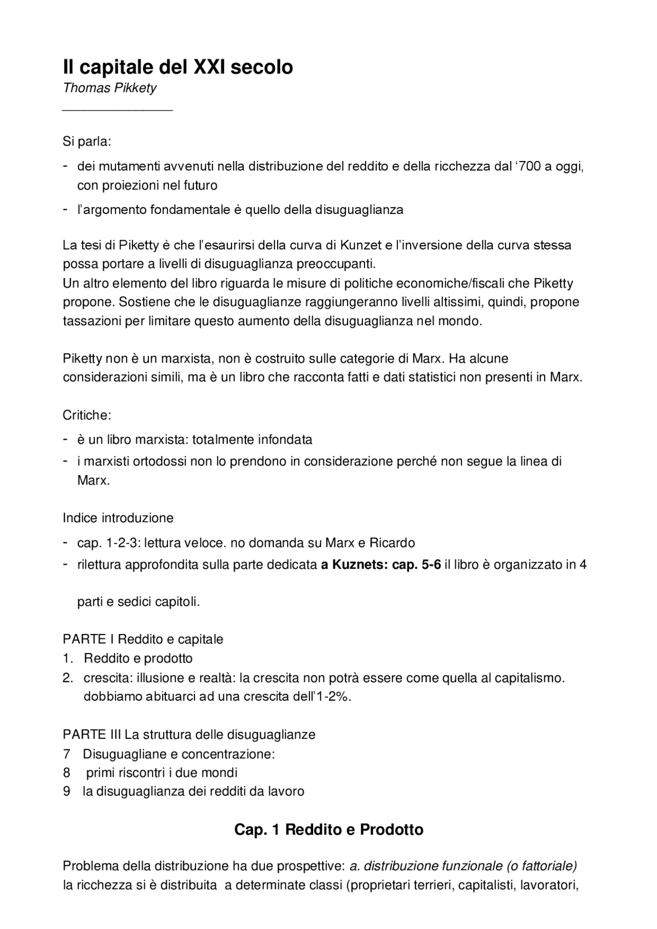 Il capitale del XXI secolo piketty - Docsity