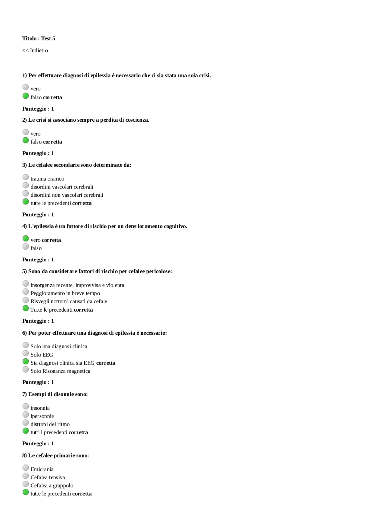 Test Modulo Numero 5 Docsity
