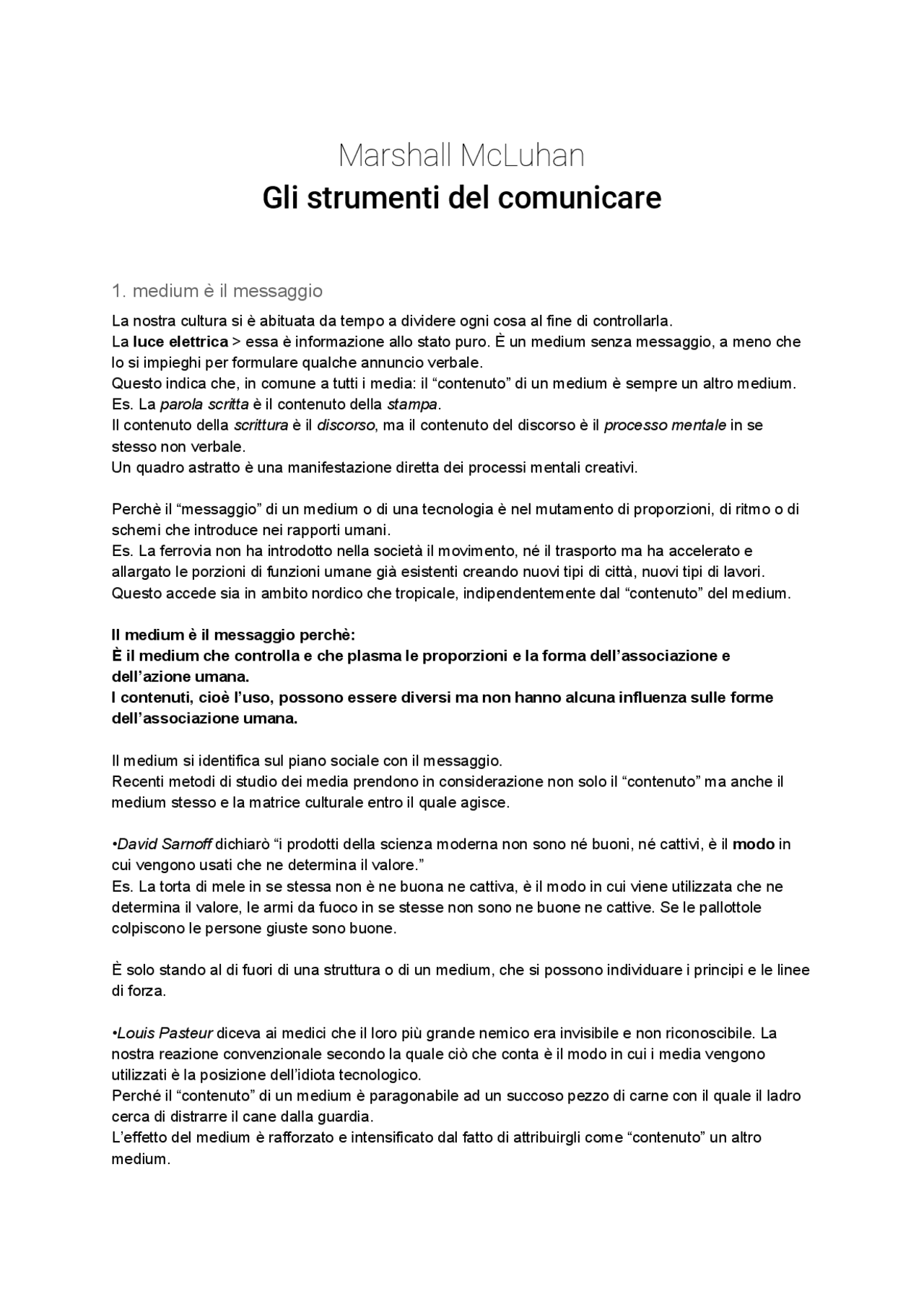 Gli Strumenti Del Comunicare Mcluhan Docsity