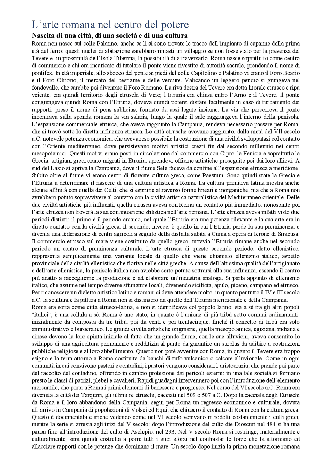 L'arte romana nel centro del potere - Docsity