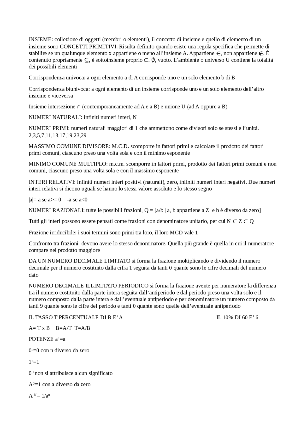 Appunti Con Concetti Principali Di Matematica Docsity