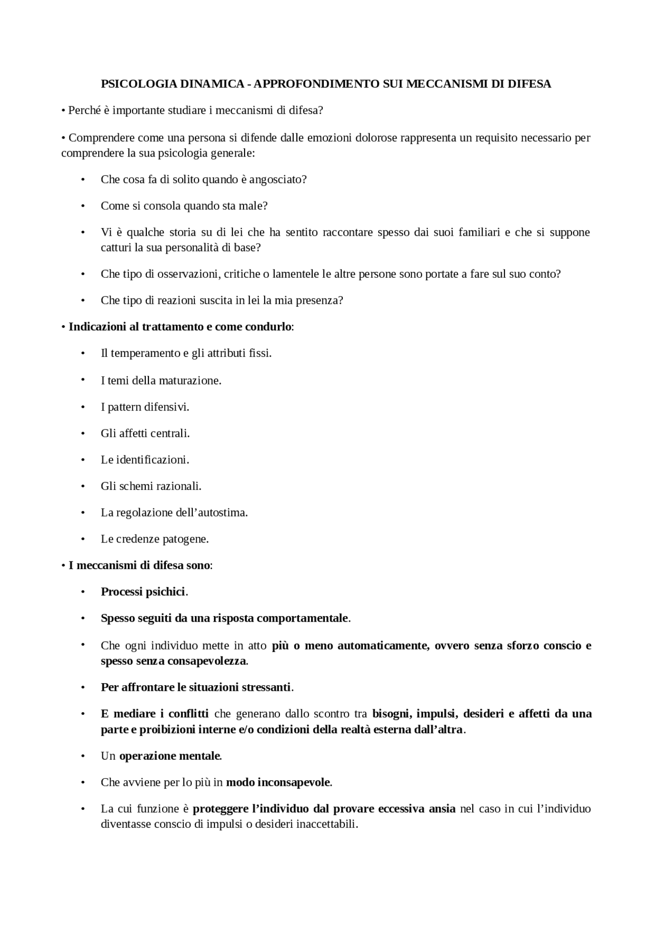 Psicologia Dinamica Approfondimento Sui Meccanismi Di Difesa Docsity