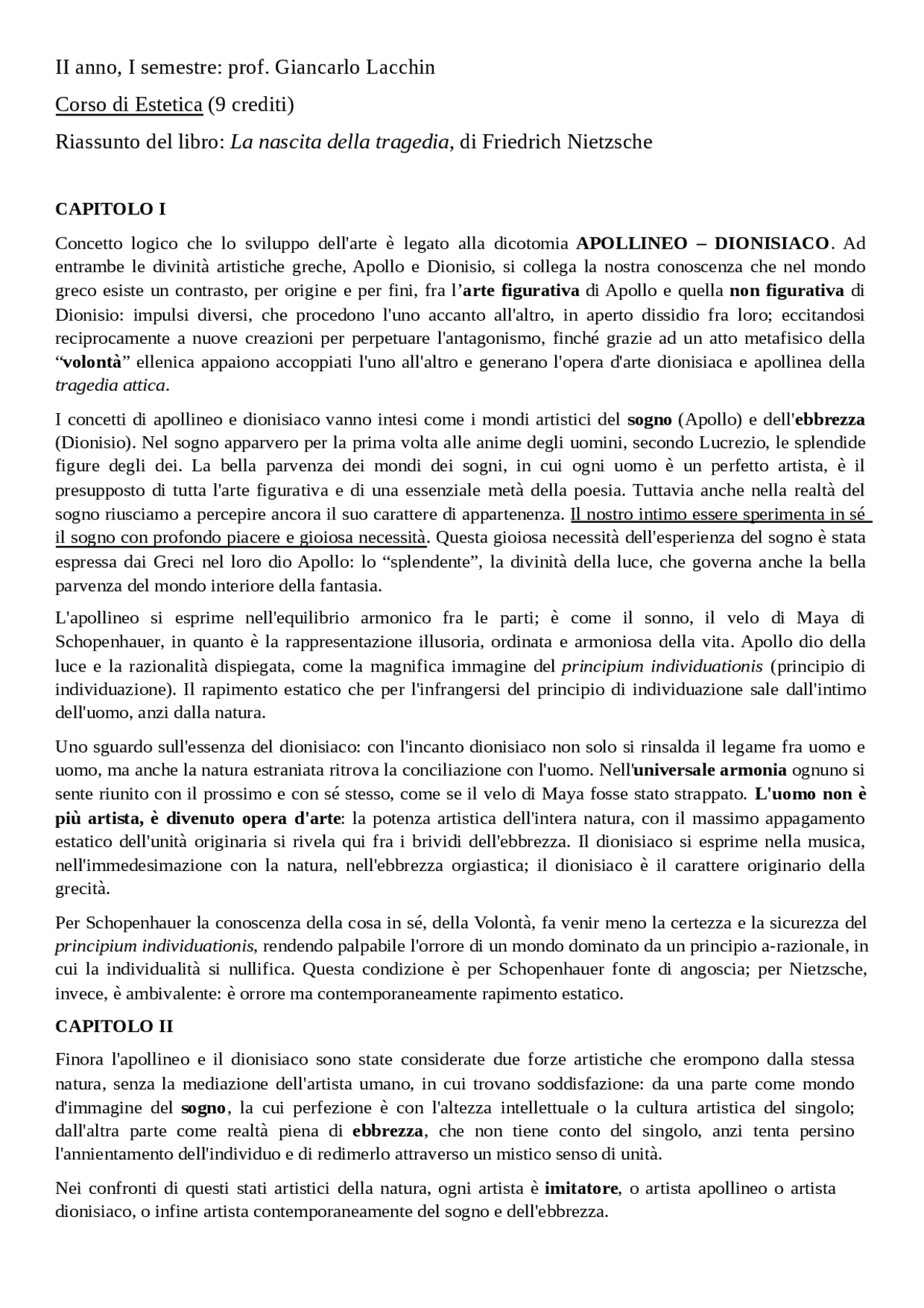 La Nascita Della Tragedia Nietzsche Riassunto Docsity