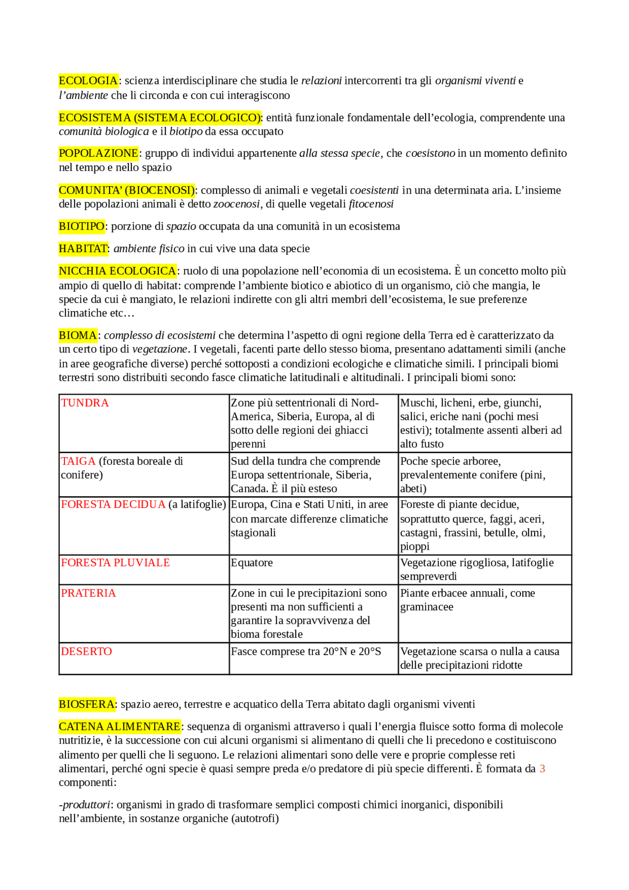 Appunti Con Concetti Principali Di Ecologia Docsity
