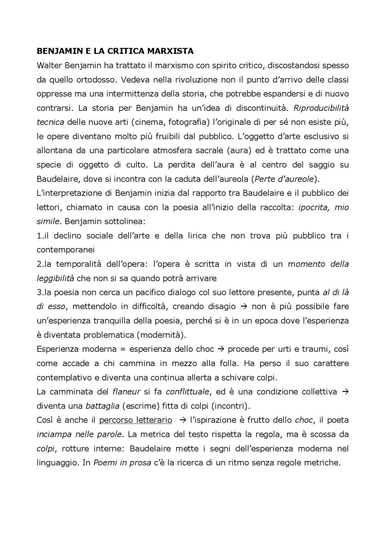 Riassunto Saggi Baudelaire Preda Docsity