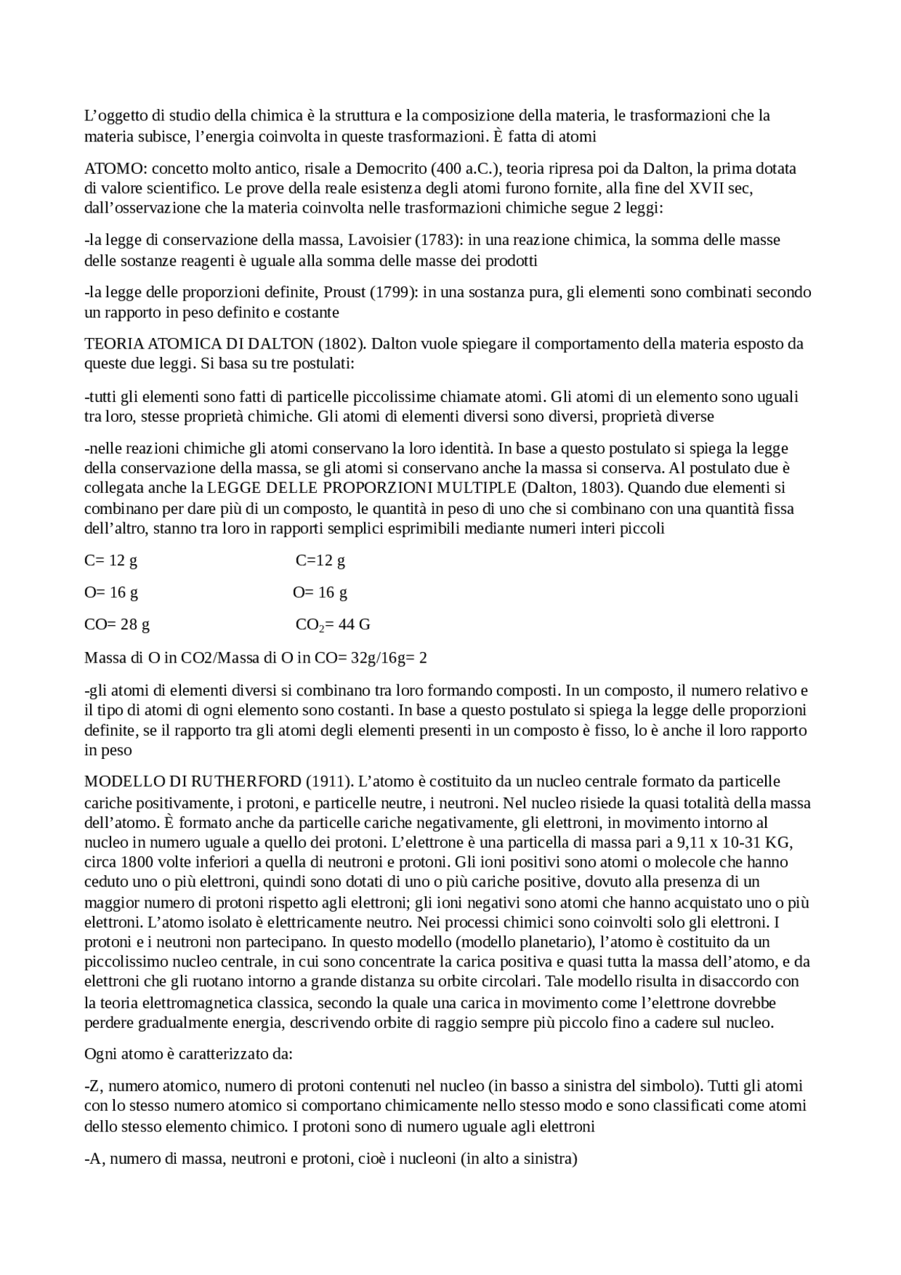 Appunti Con Concetti Principali Di Chimica Docsity