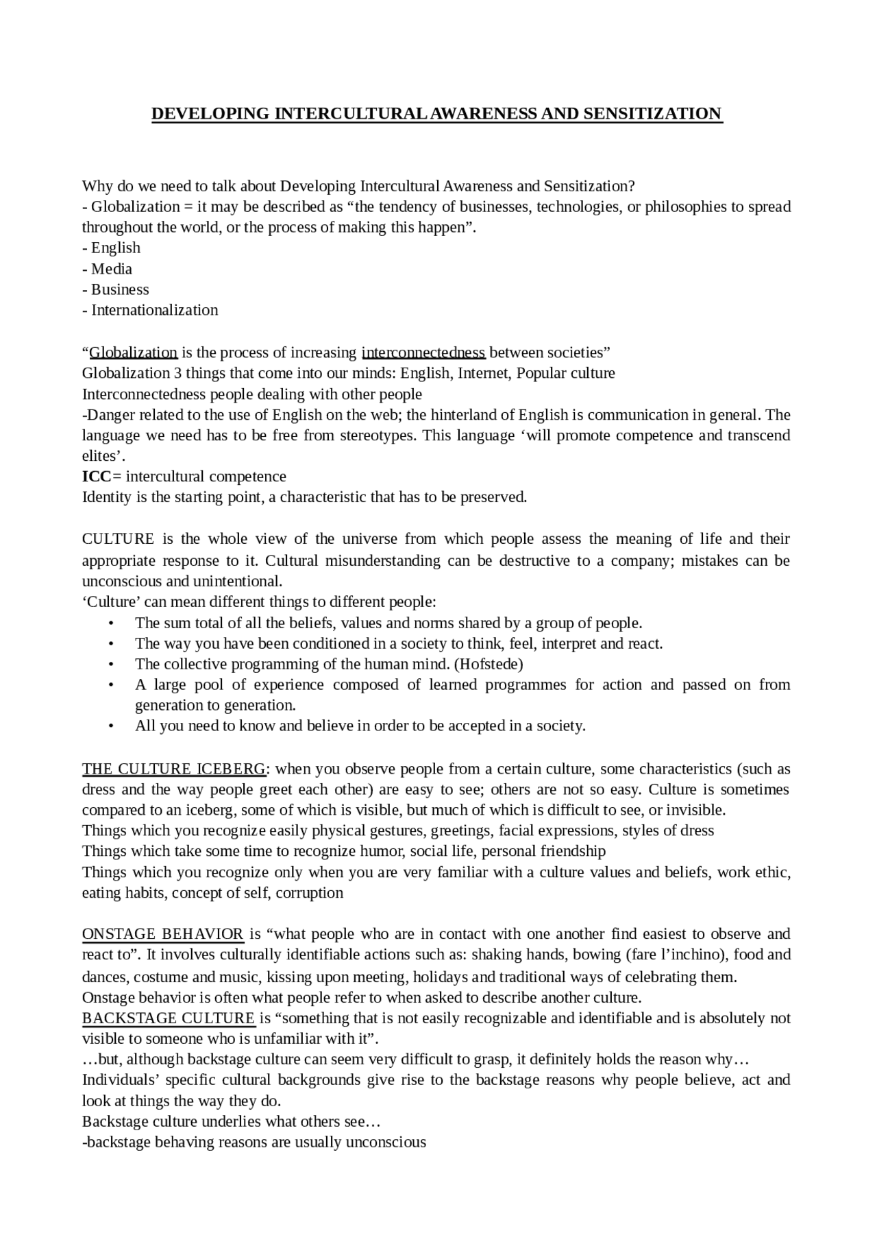 Developing Intercultural Awareness And Sensitization Docsity