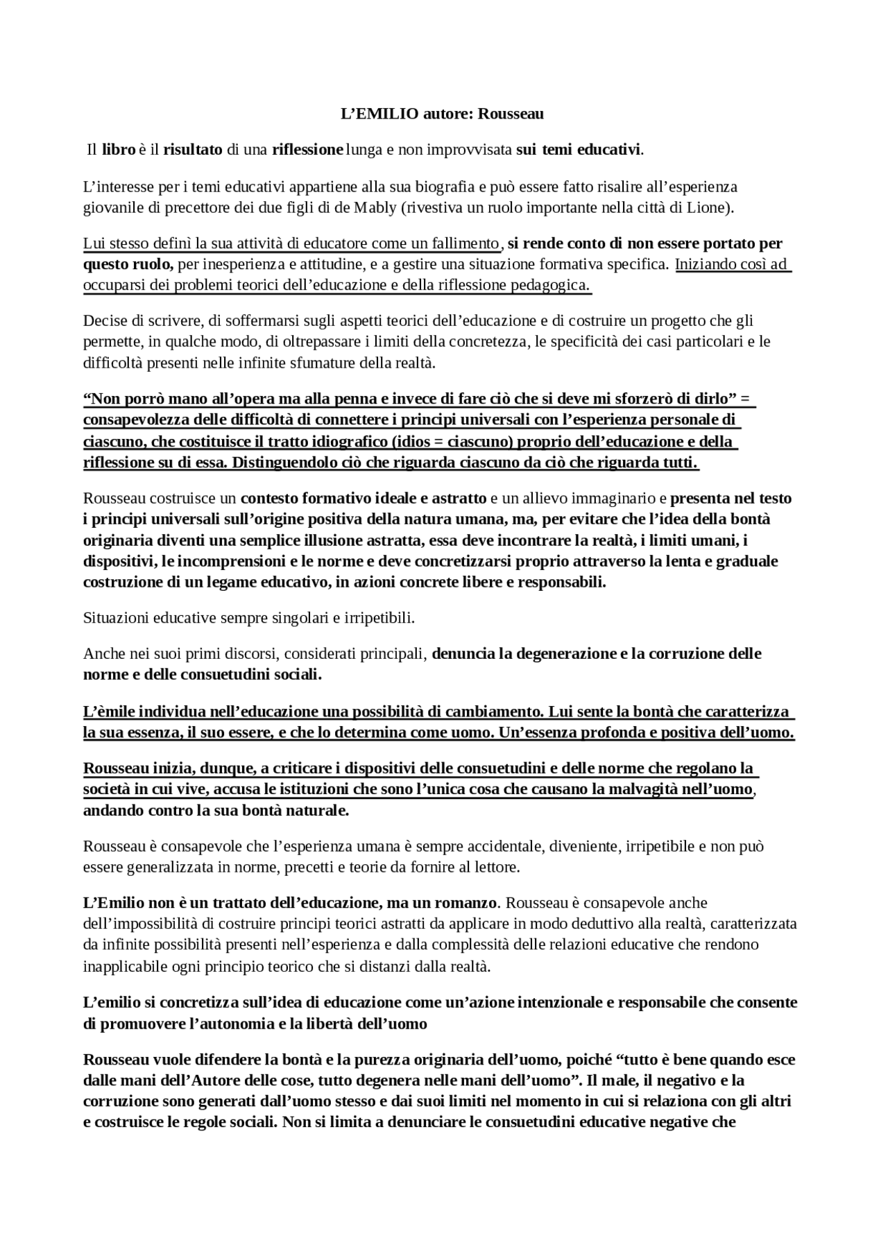 Riassunto Emilio Di Rousseau Docsity