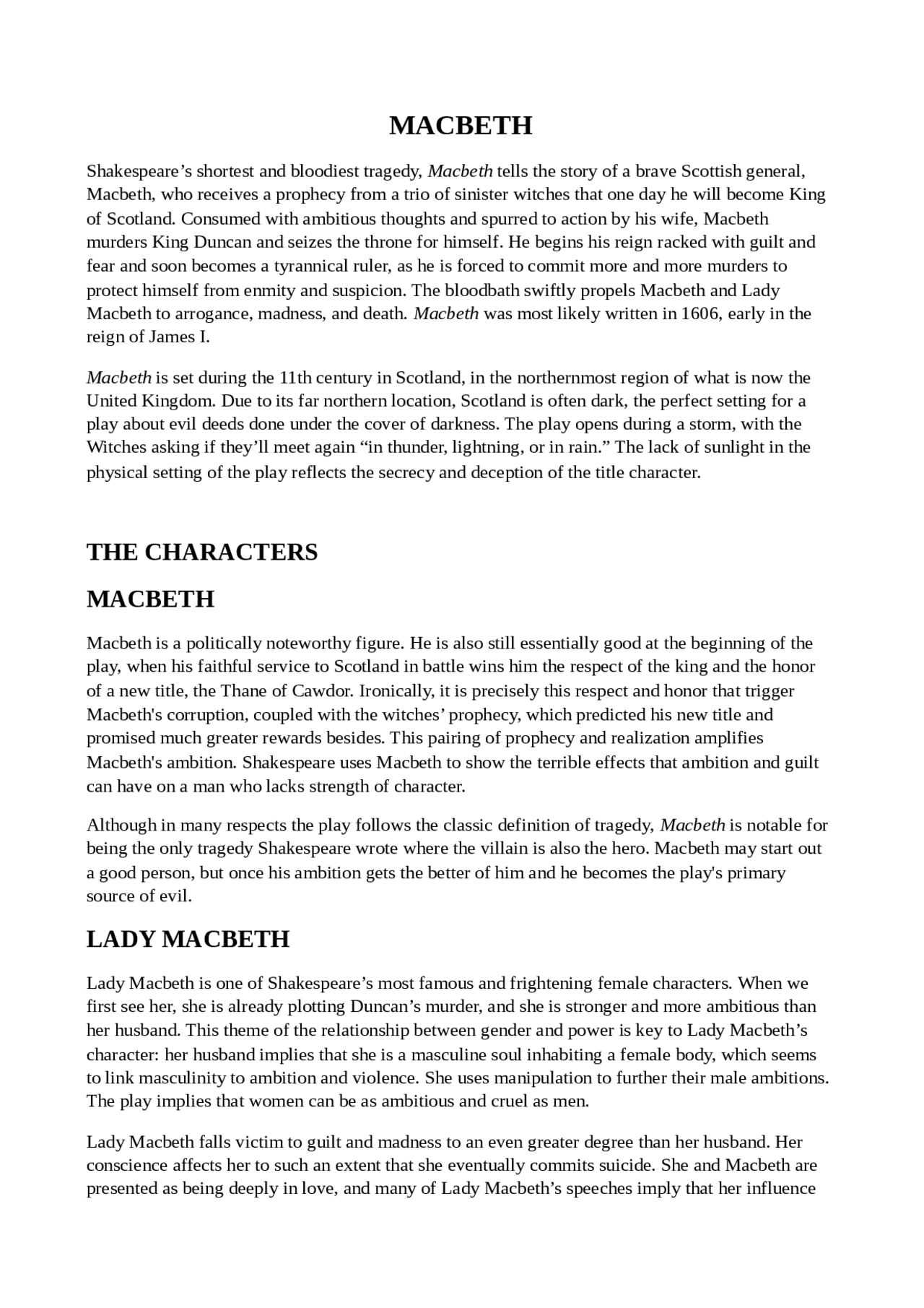 Macbeth Shakespeare Docsity