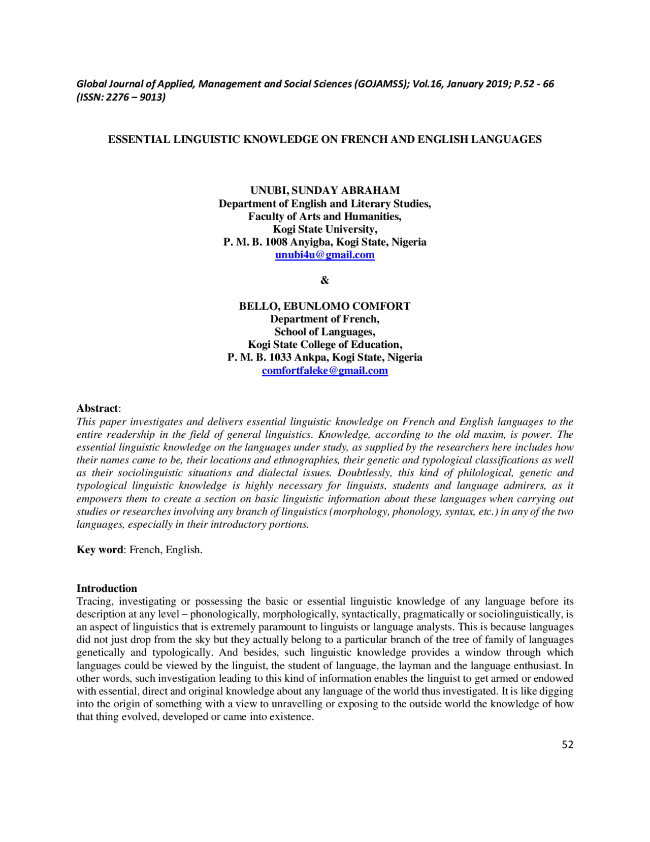 Essential Linguistic Knowledge on French and English Languages - Docsity