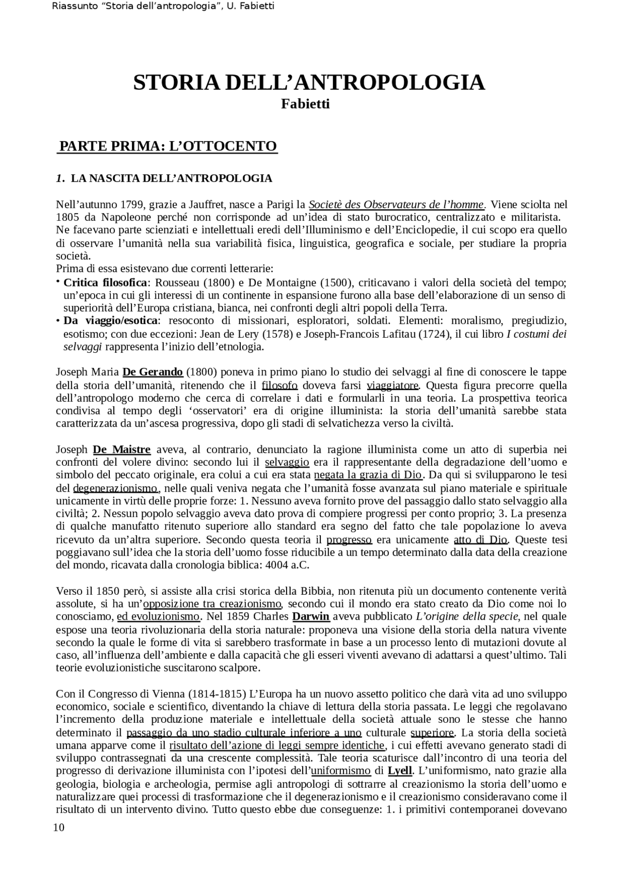 Storia Dellantropologia Ugo Fabietti Docsity