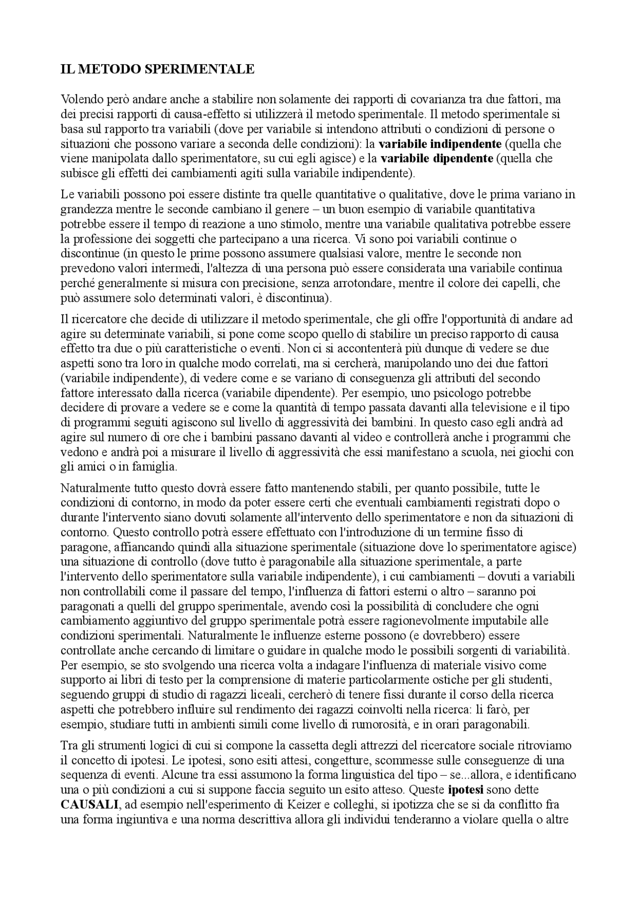 Metodo Sperimentale Per Ricerca Sociale Docsity