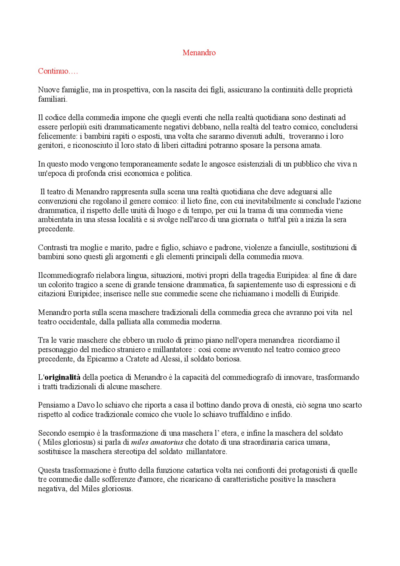 Teatro Greco Menandro Docsity