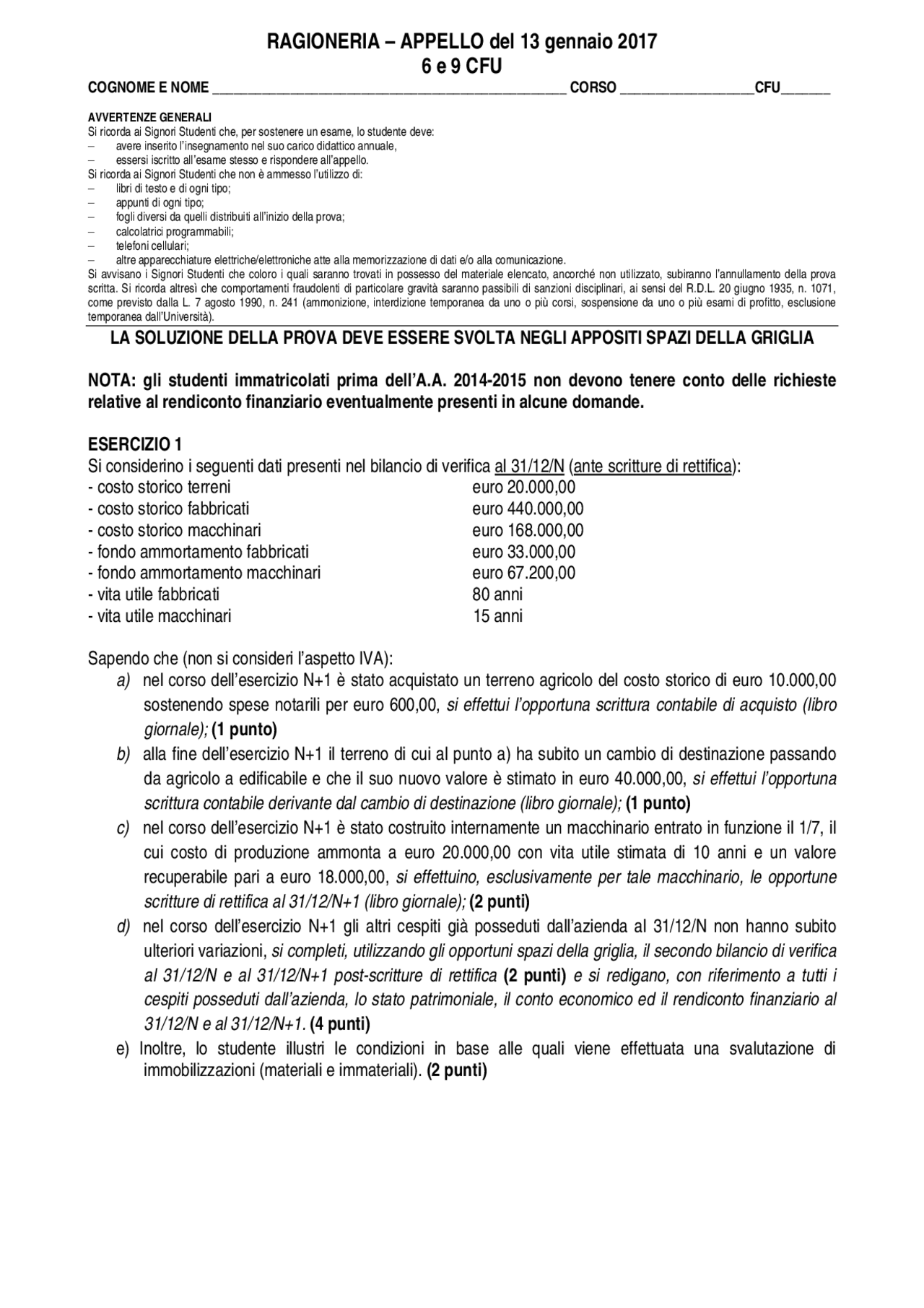 Prove Desame Ragioneria 2 Corso B Docsity