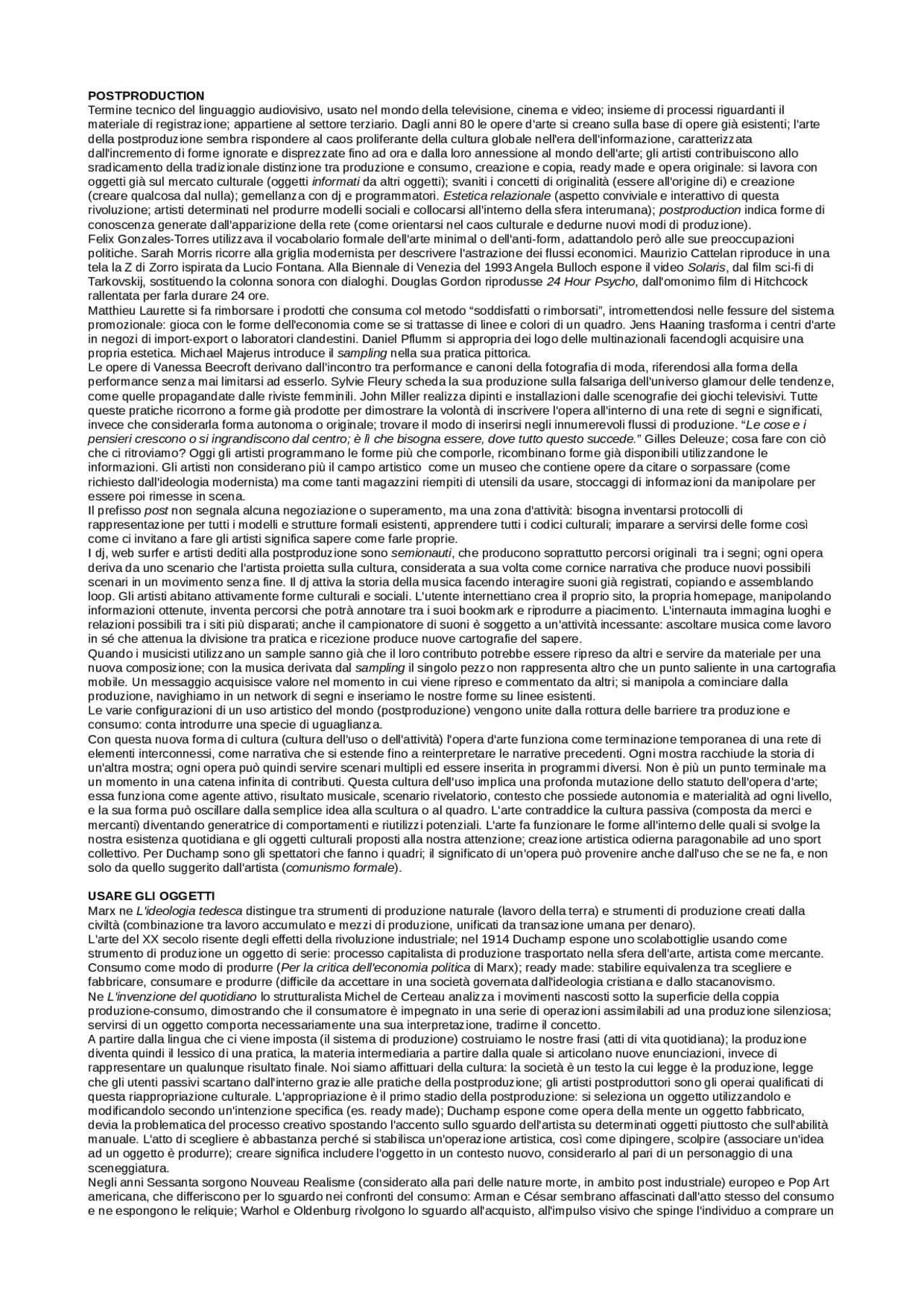 Postproduction Nbourriaud Riassunto Docsity