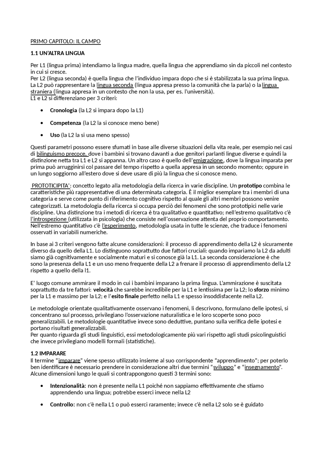 Riassunto del manuale di apprendimento linguistico "Imparare un'altra lingua" - Docsity