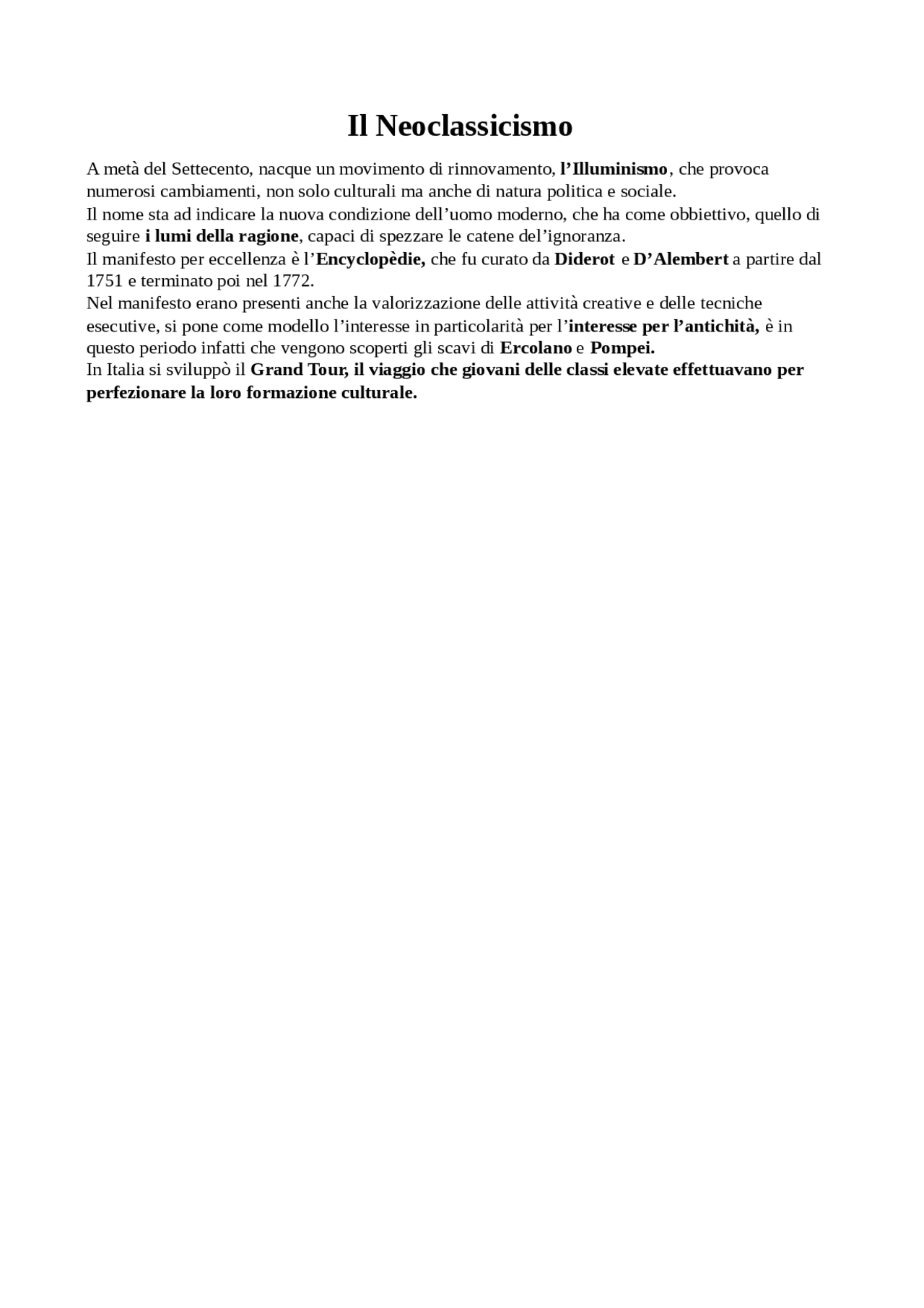 Il Neoclassicismo Appunti Docsity