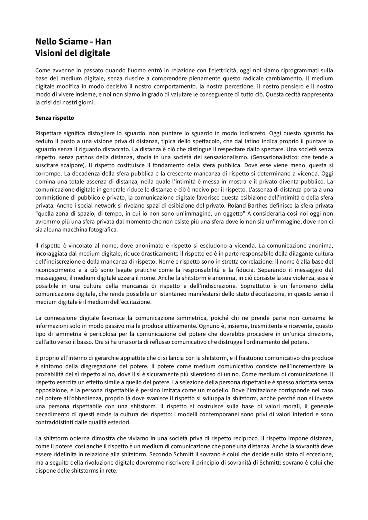 Riassunto Nello Sciame Docsity
