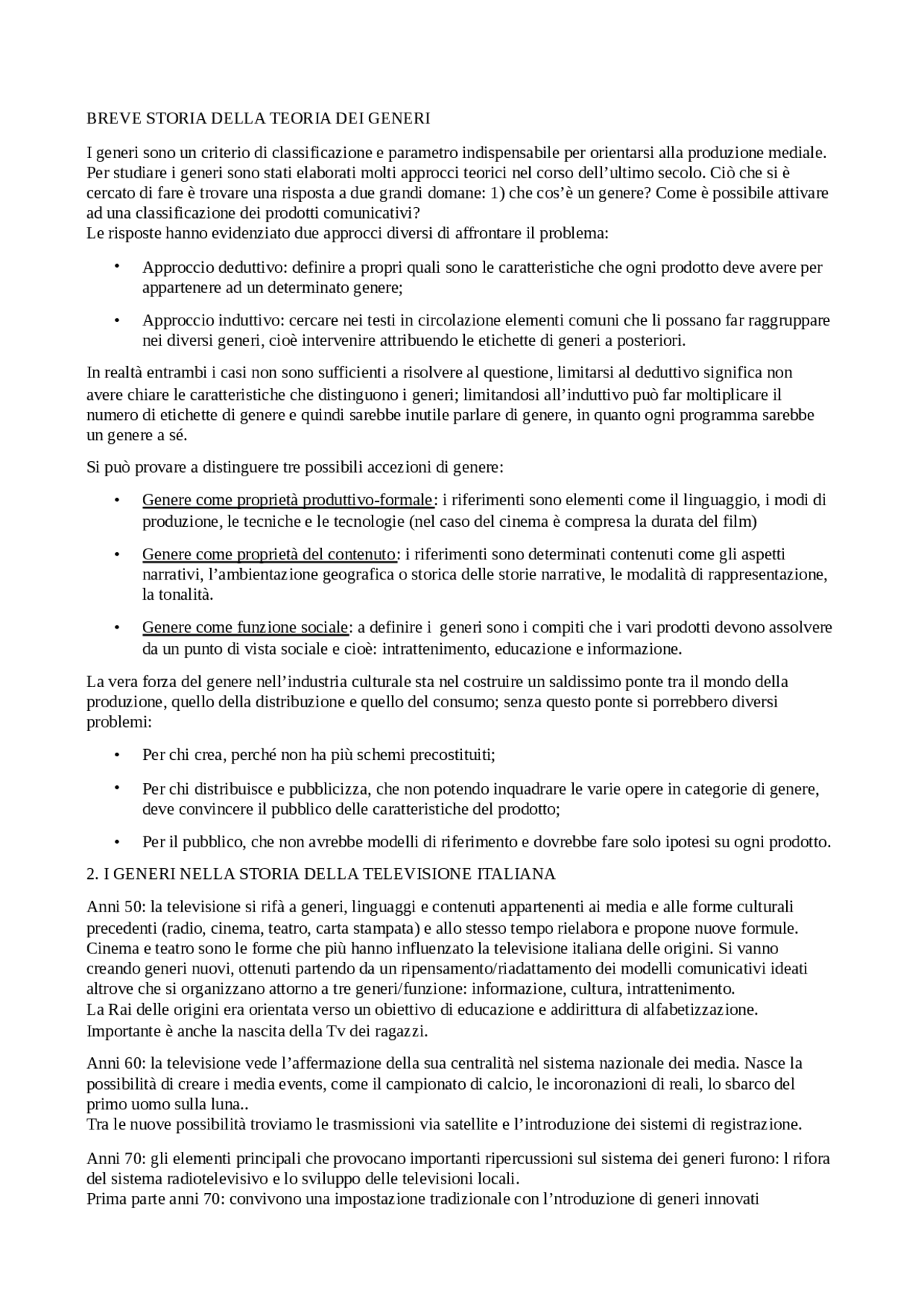 Breve Storia Della Teoria Dei Generi Docsity