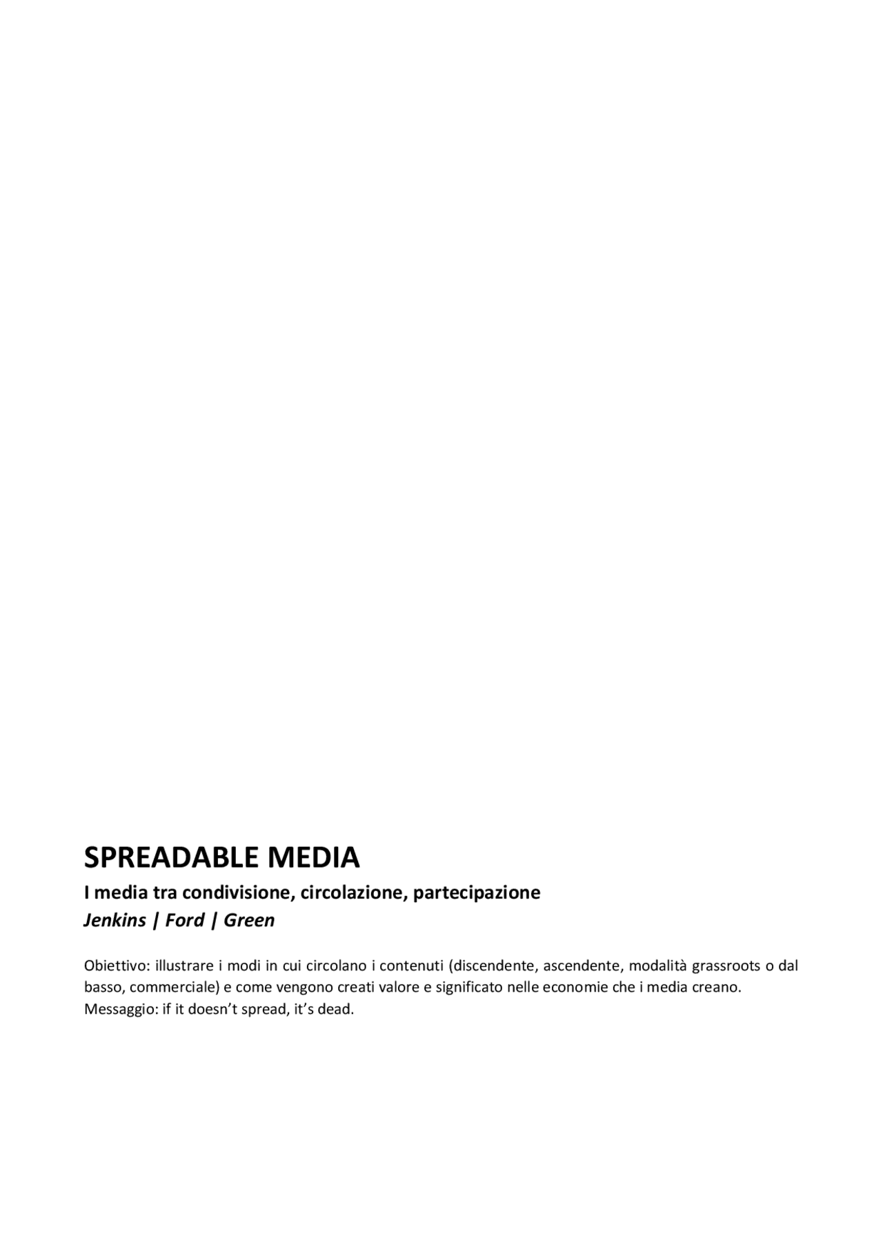Spreadable Media I Media Tra Condivisione Circolazione Partecipazione