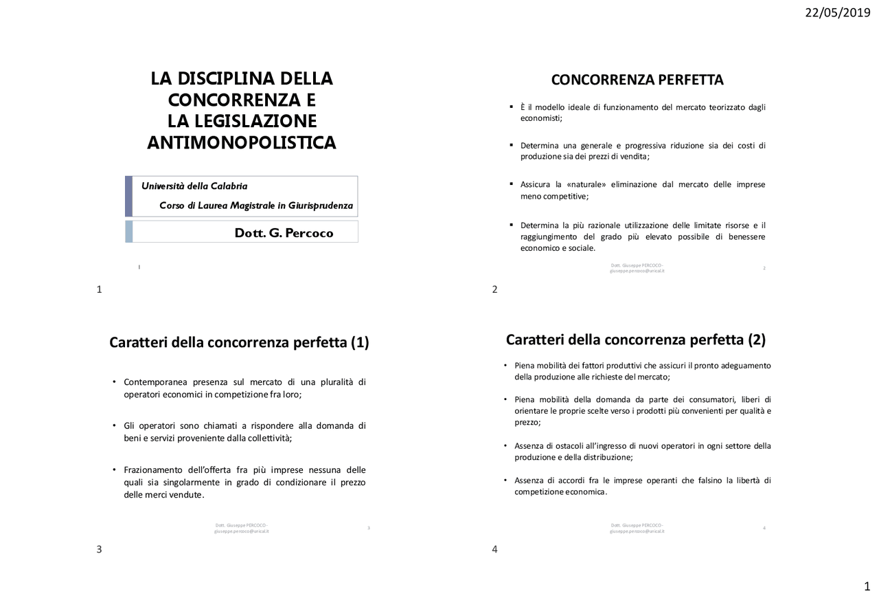 Slide sulla disciplina della concorrenza | Slide di Diritto Commerciale | Docsity