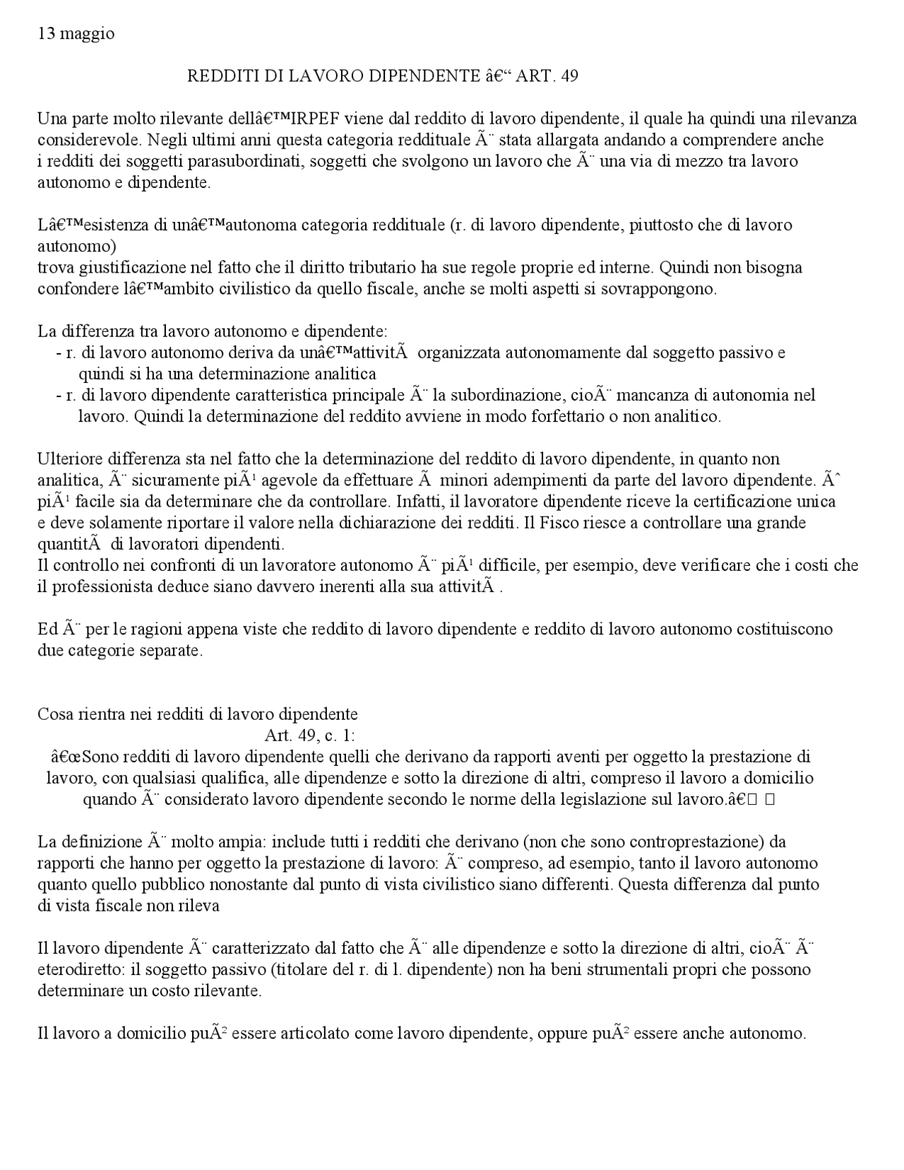 Diritto Tributario Redditi Docsity