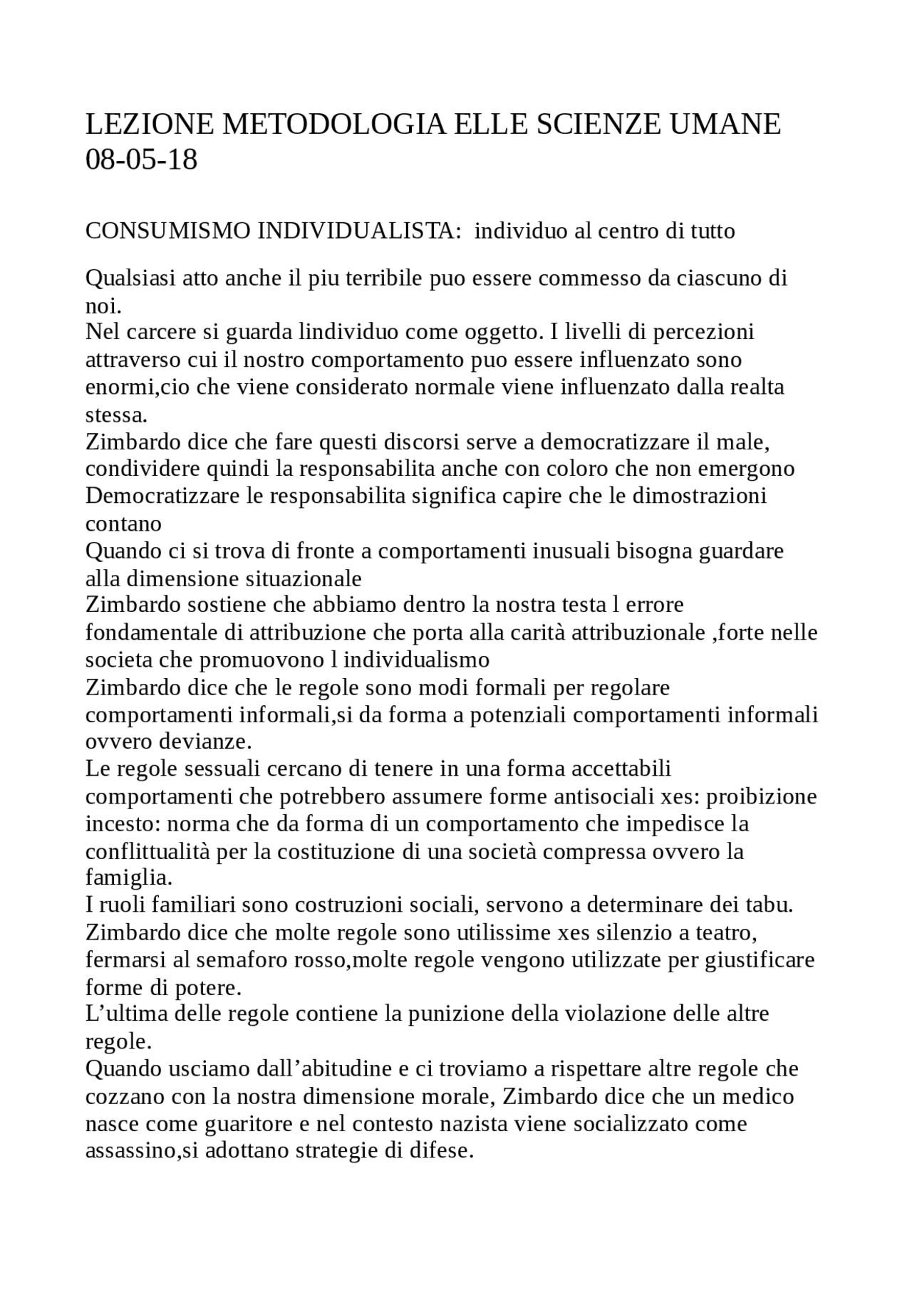 Appunti Lezione Metodologia Delle Scienze Umane Docsity