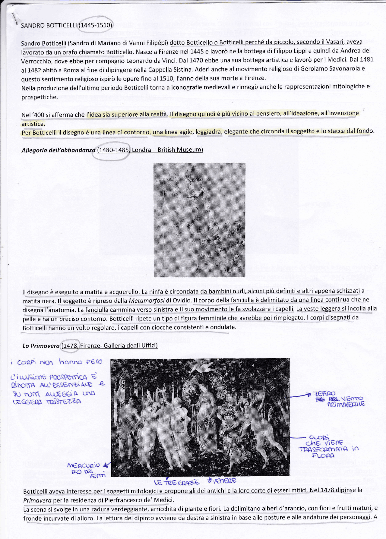 Riassunto Sandro Botticelli - Docsity