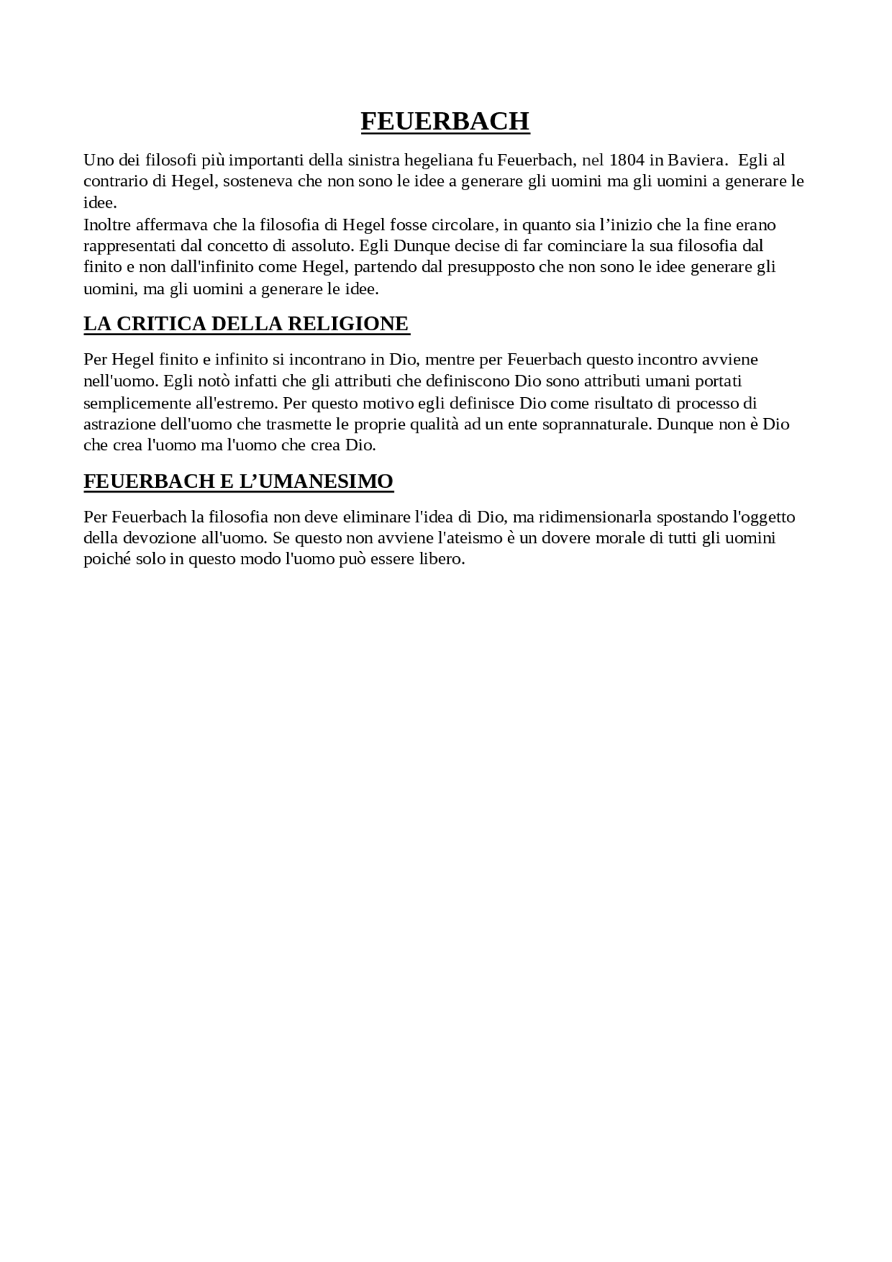 Appunti Di Filosofia Su Feuerbach Docsity
