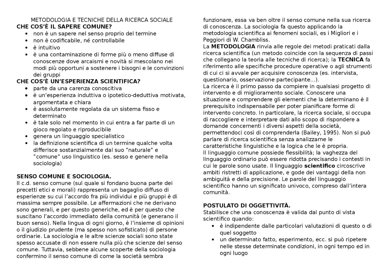 Slide Metodologia E Tecniche Della Ricerca Sociale Docsity
