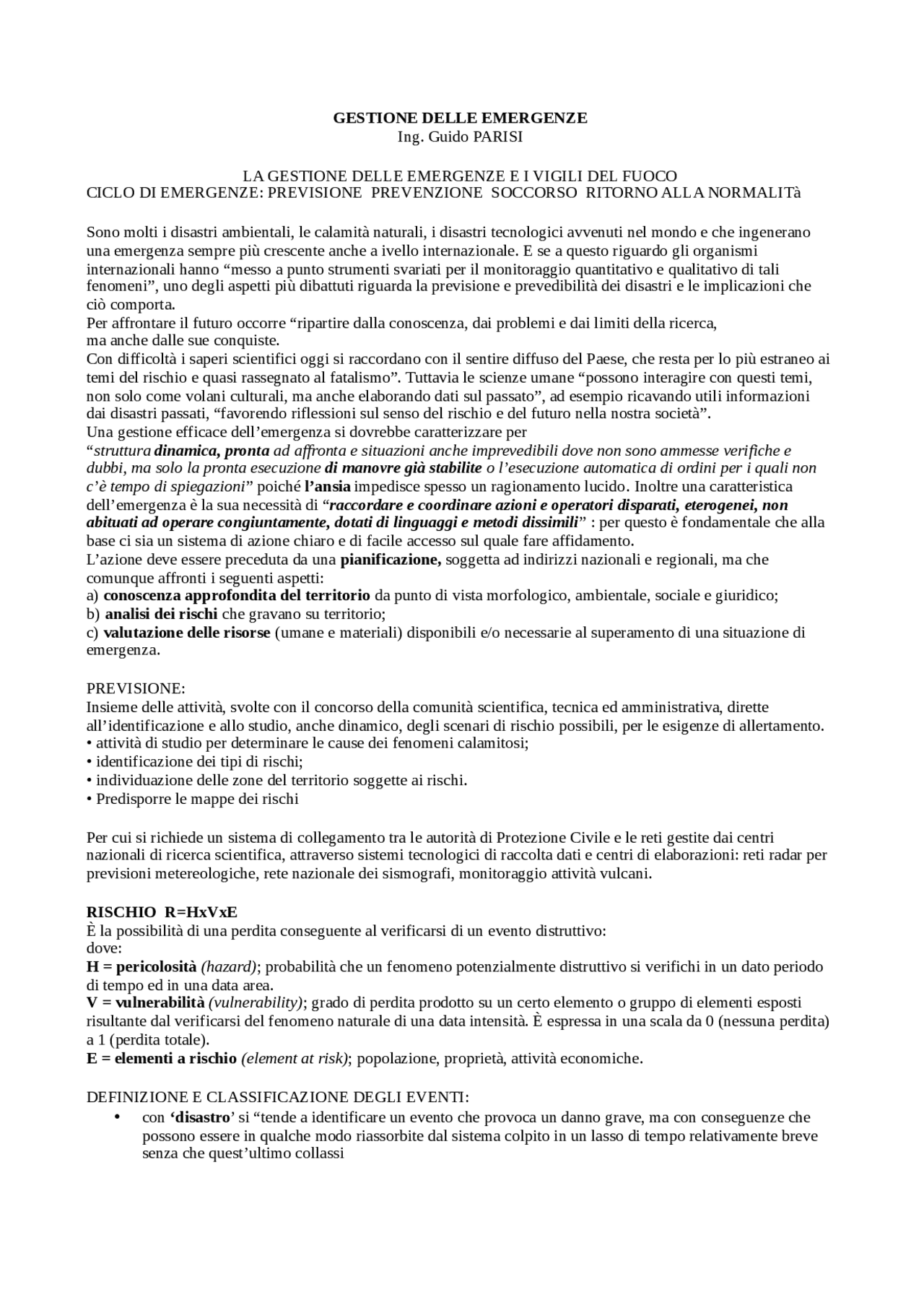Gestione Delle Emergenze Docsity