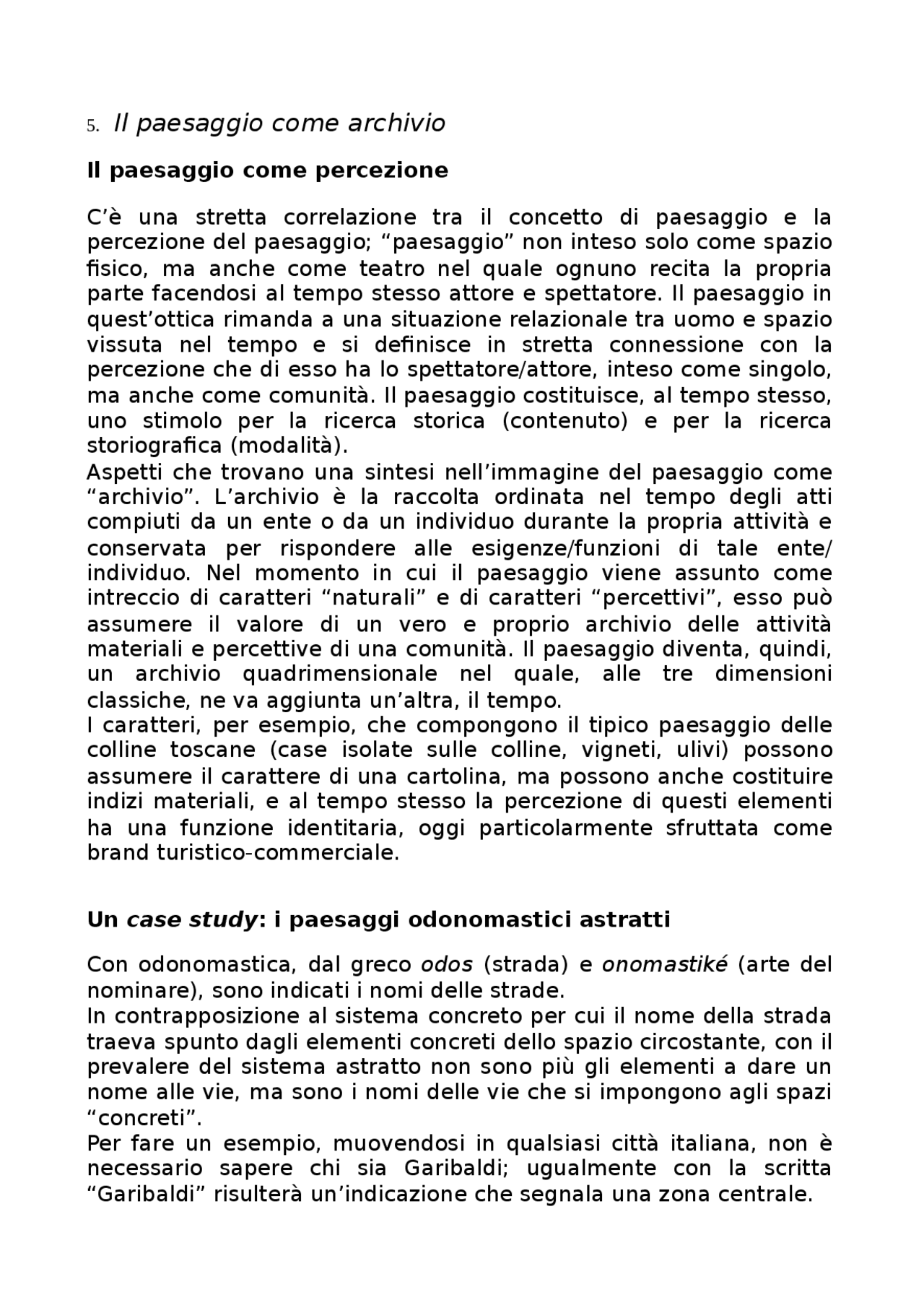 Il Paesaggio Come Archivio Docsity