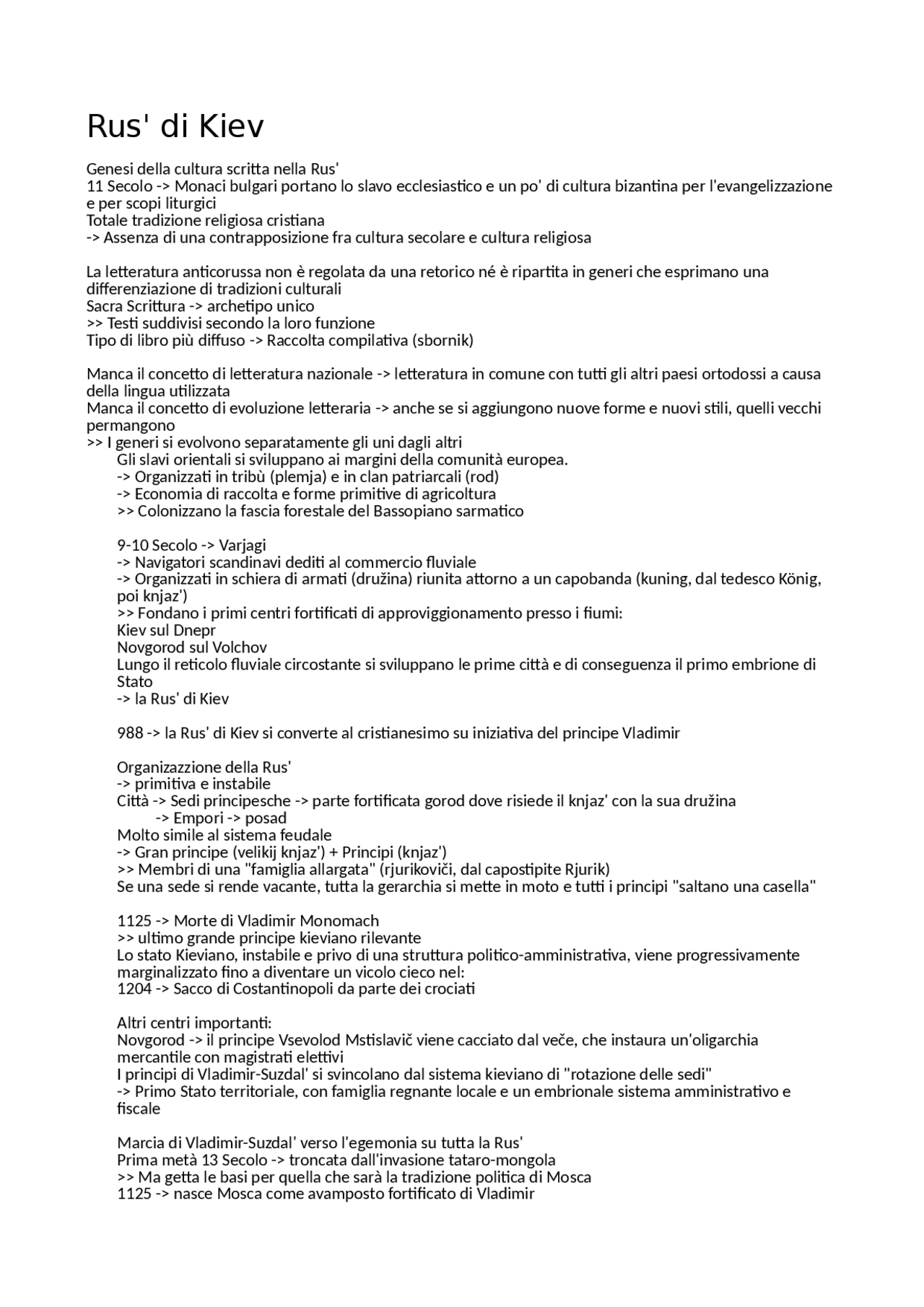 Schema Riassuntivo Letteratura Russa Docsity