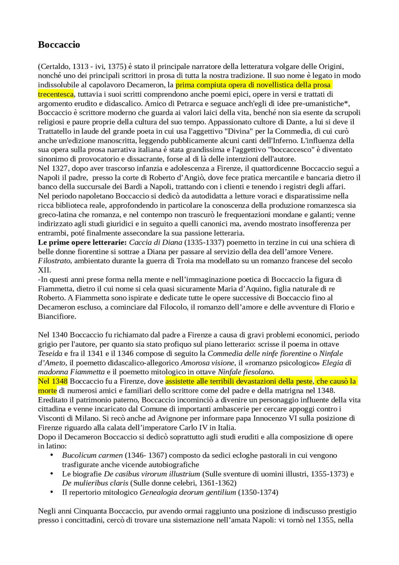 Riassunto Boccaccio E Decameron Docsity