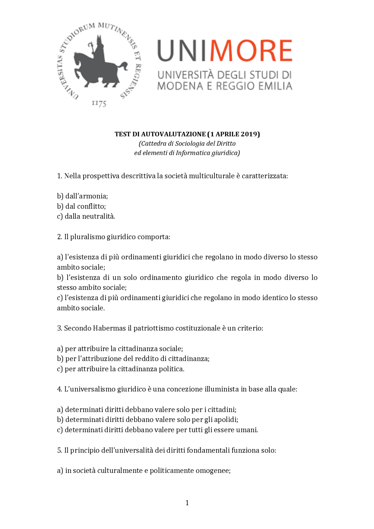 Test Di Autovalutazione 2 Docsity