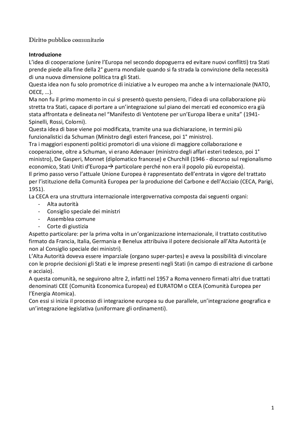 Riassunto Diritto pubblico comunitario - Docsity