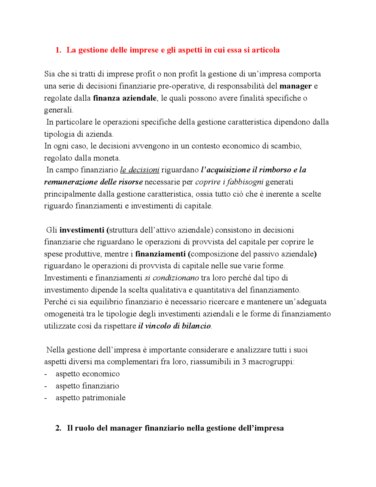 Gestione Finanziaria Riassunto Argomenti Docsity