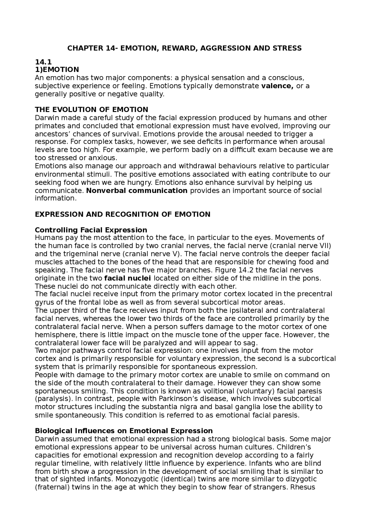 Chapter 14 Brain And Behaviour Docsity