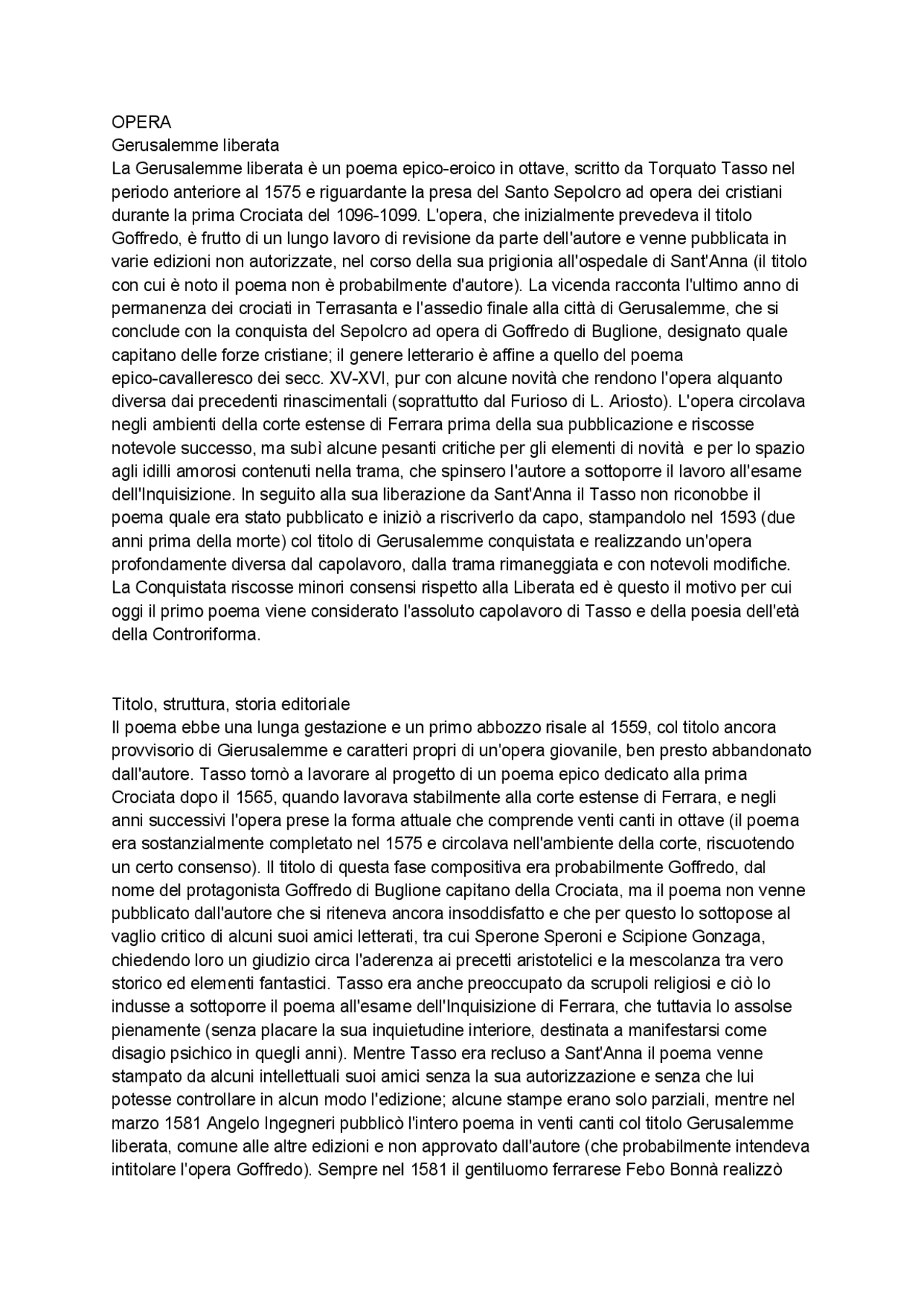 Tasso Gerusalemme Liberata Docsity