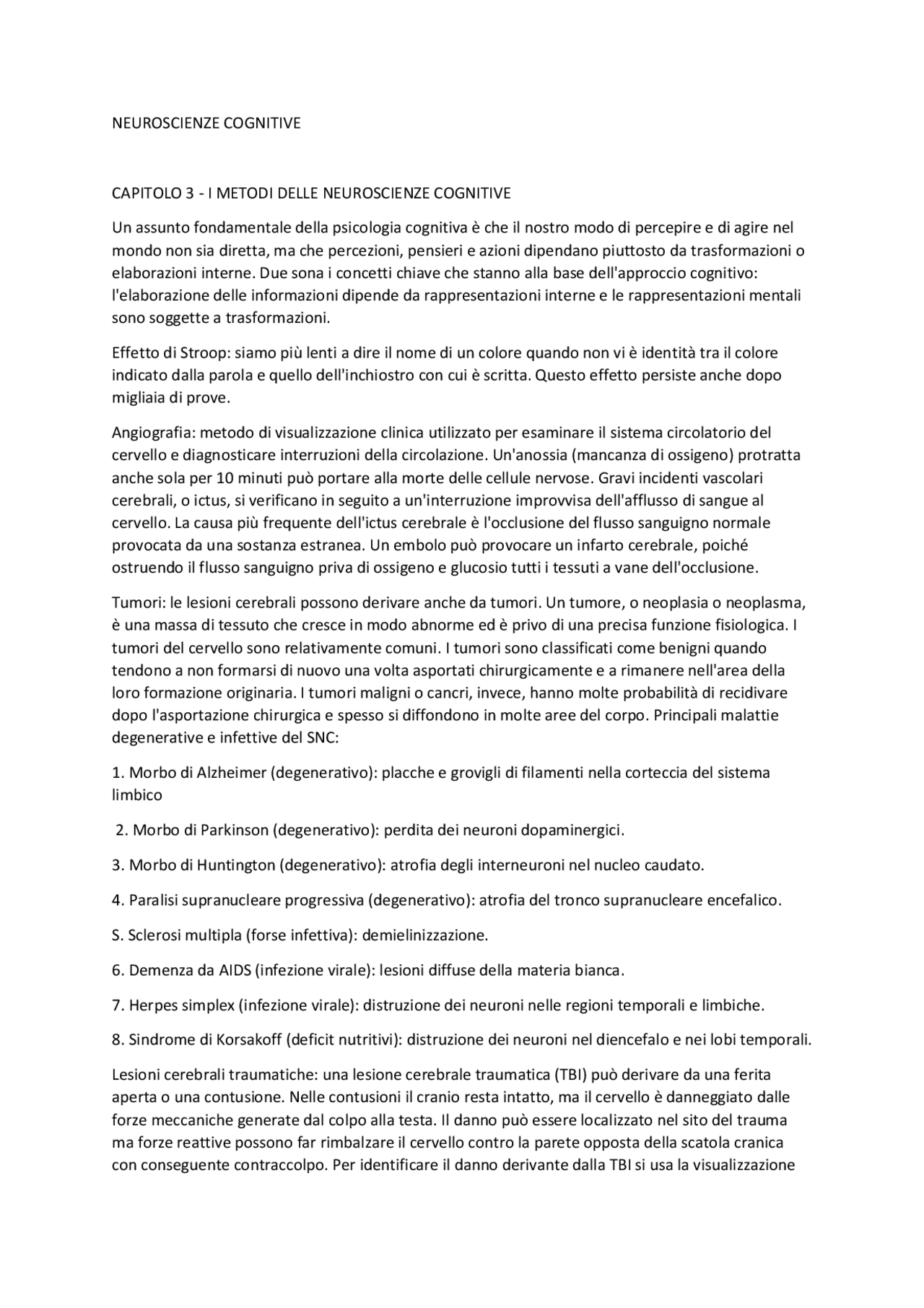 Neuroscienze Cognitive Docsity