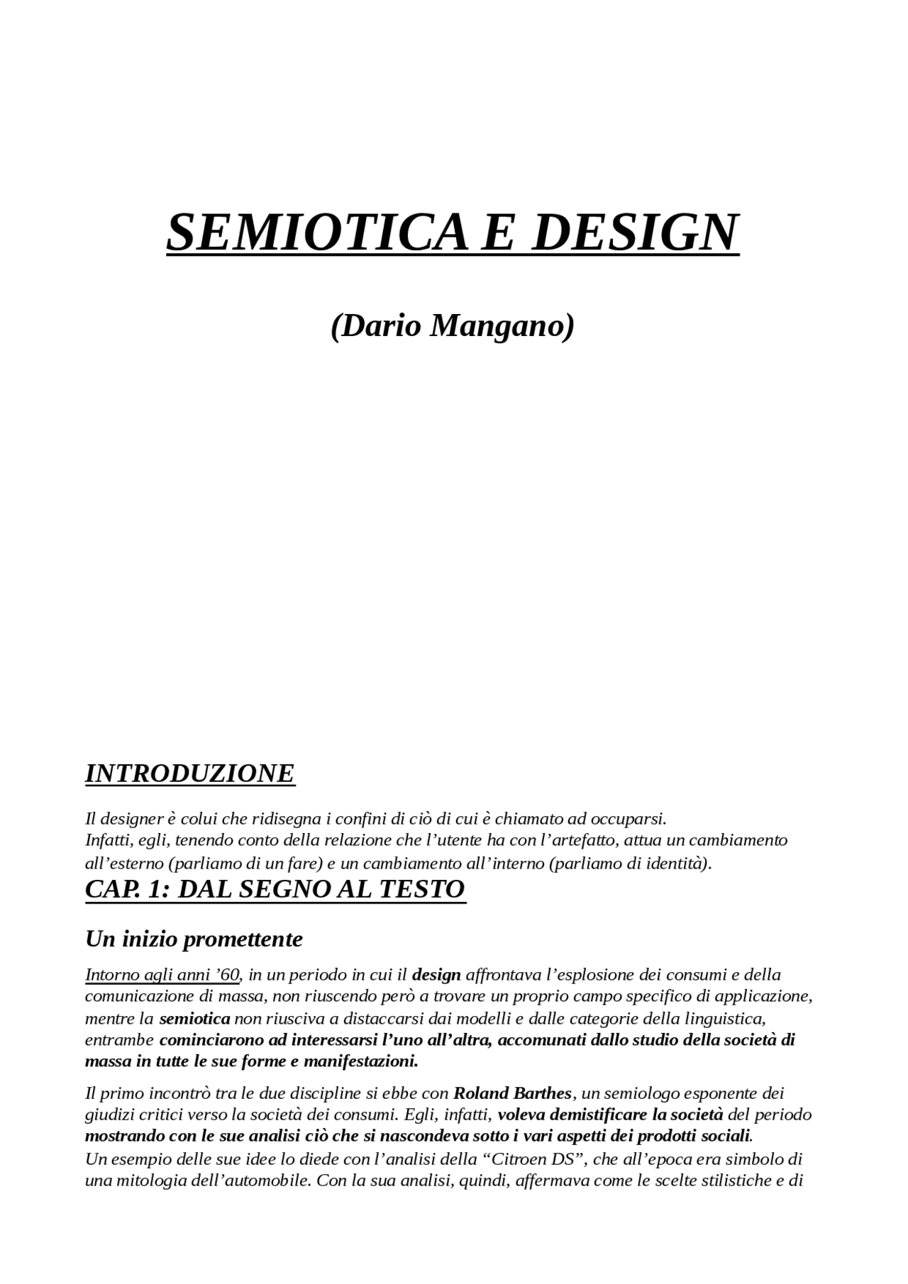 Sintesi Di Semiotica E Design Docsity